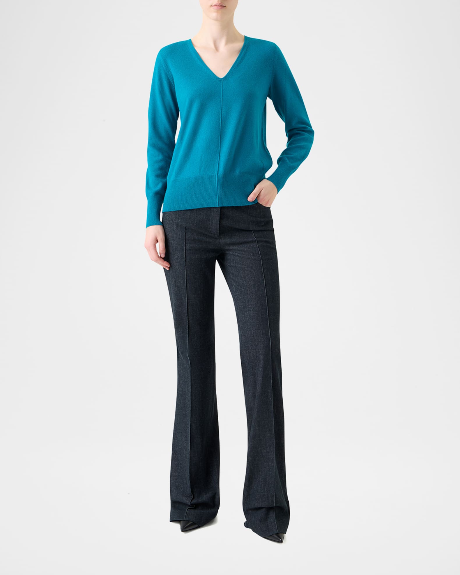 Akris V-Neck Pure Cashmere Knit Sweater | Neiman Marcus