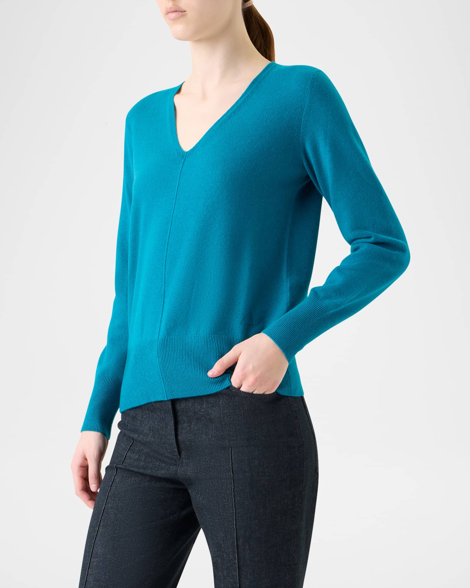 Akris V-Neck Pure Cashmere Knit Sweater | Neiman Marcus