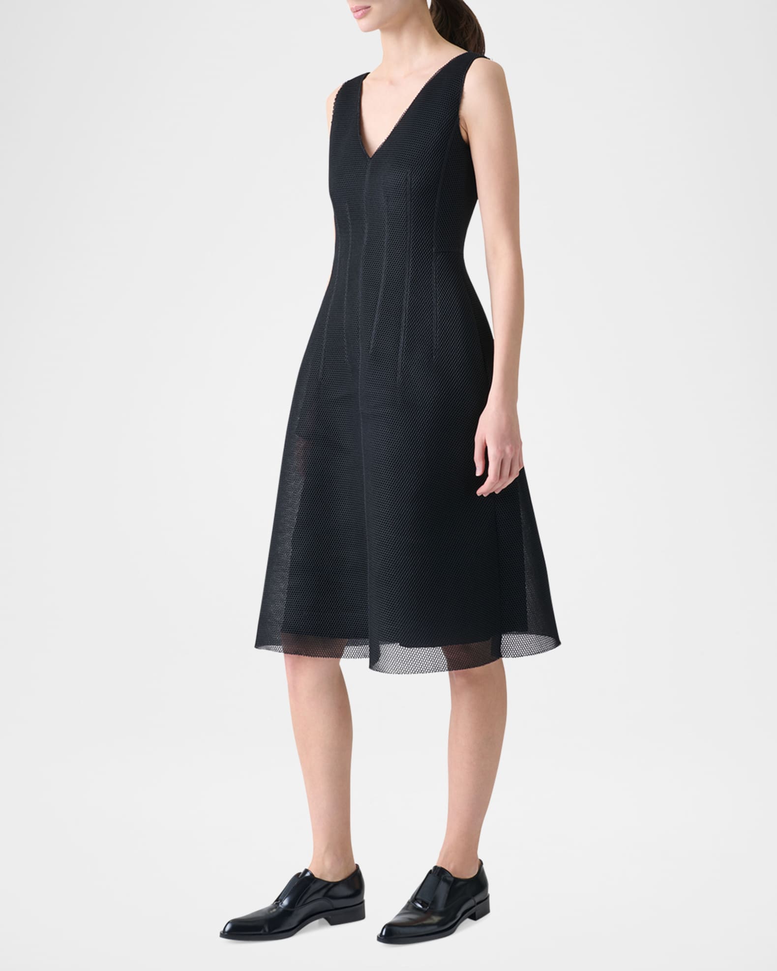 Akris Techno Grid V-Neck Midi Dress | Neiman Marcus