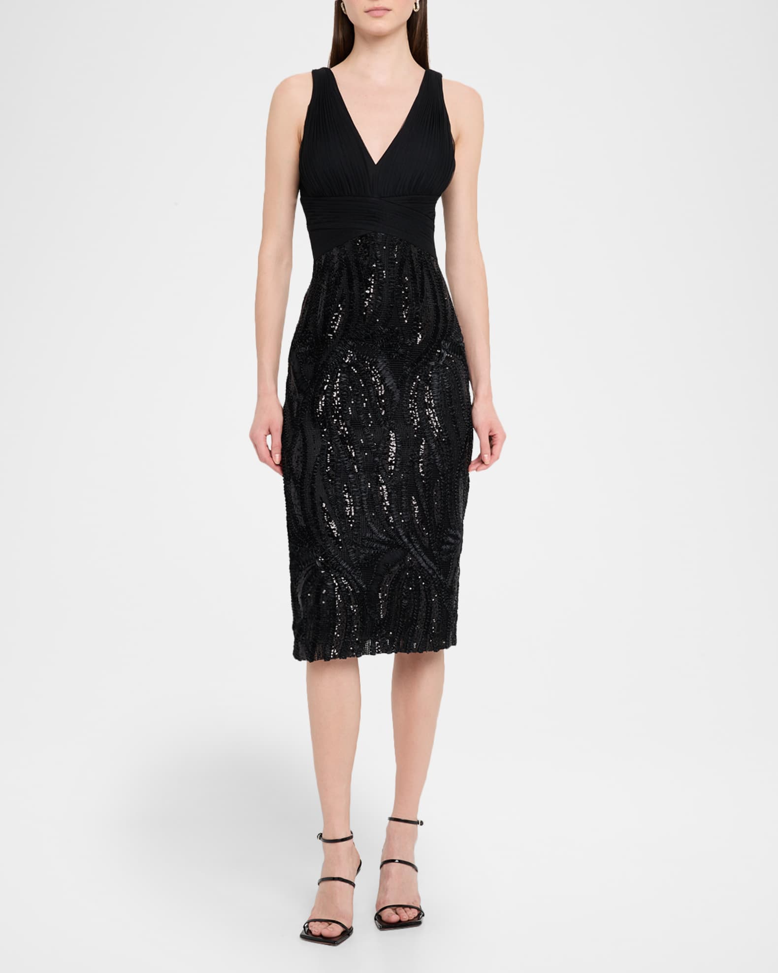 Aidan Mattox Sleeveless Sequin-Embroidered Midi Dress | Neiman Marcus