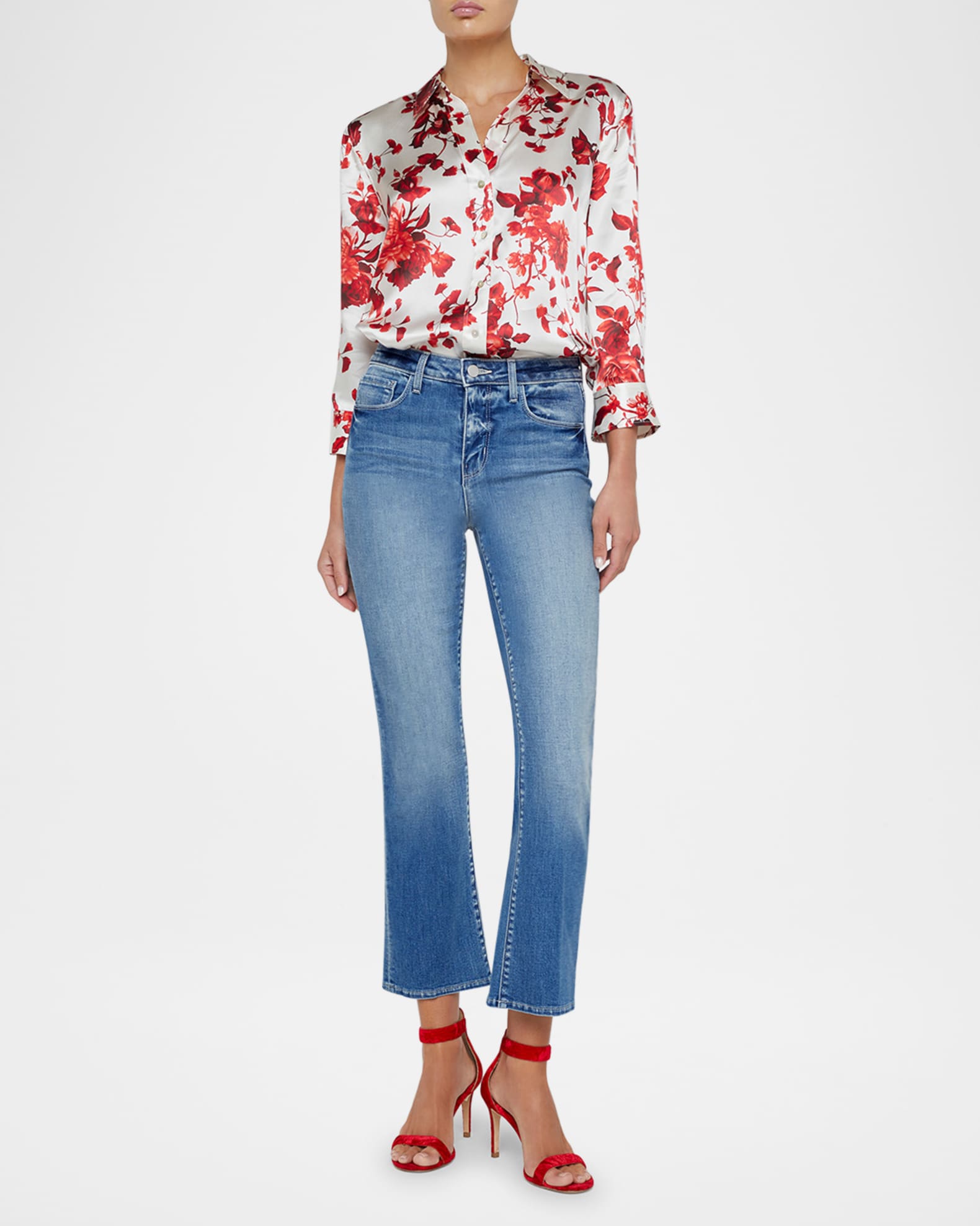 L'Agence Tati High-Rise Cropped Micro Bootcut Jeans | Neiman Marcus