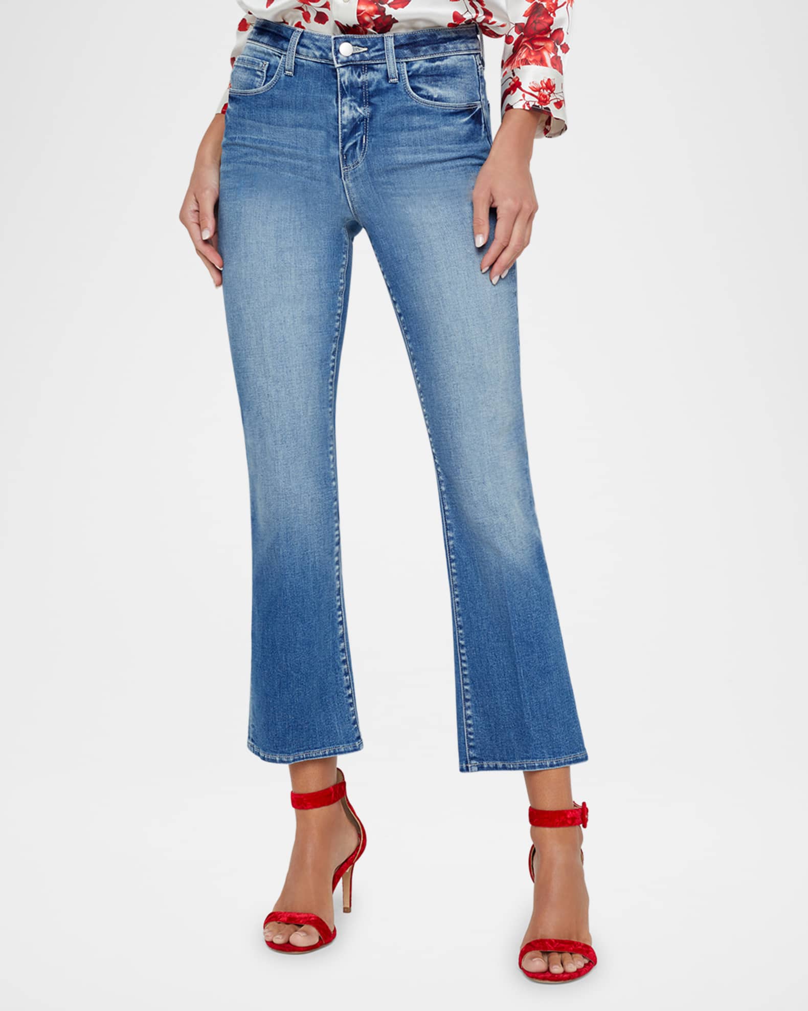L'Agence Tati High-Rise Cropped Micro Bootcut Jeans | Neiman Marcus