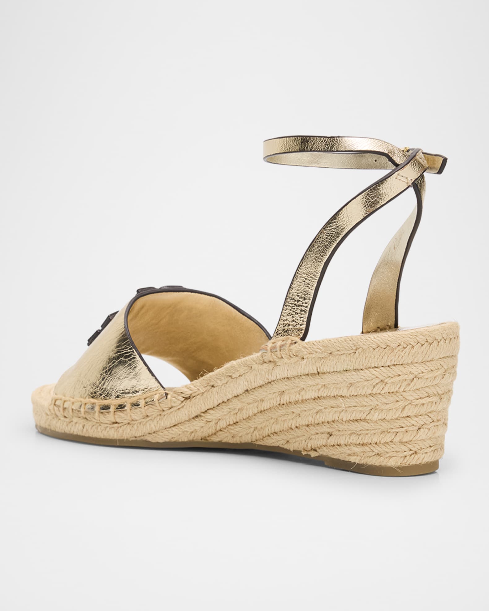 Tory Burch Ines Metallic Double T Wedge Espadrilles | Neiman Marcus