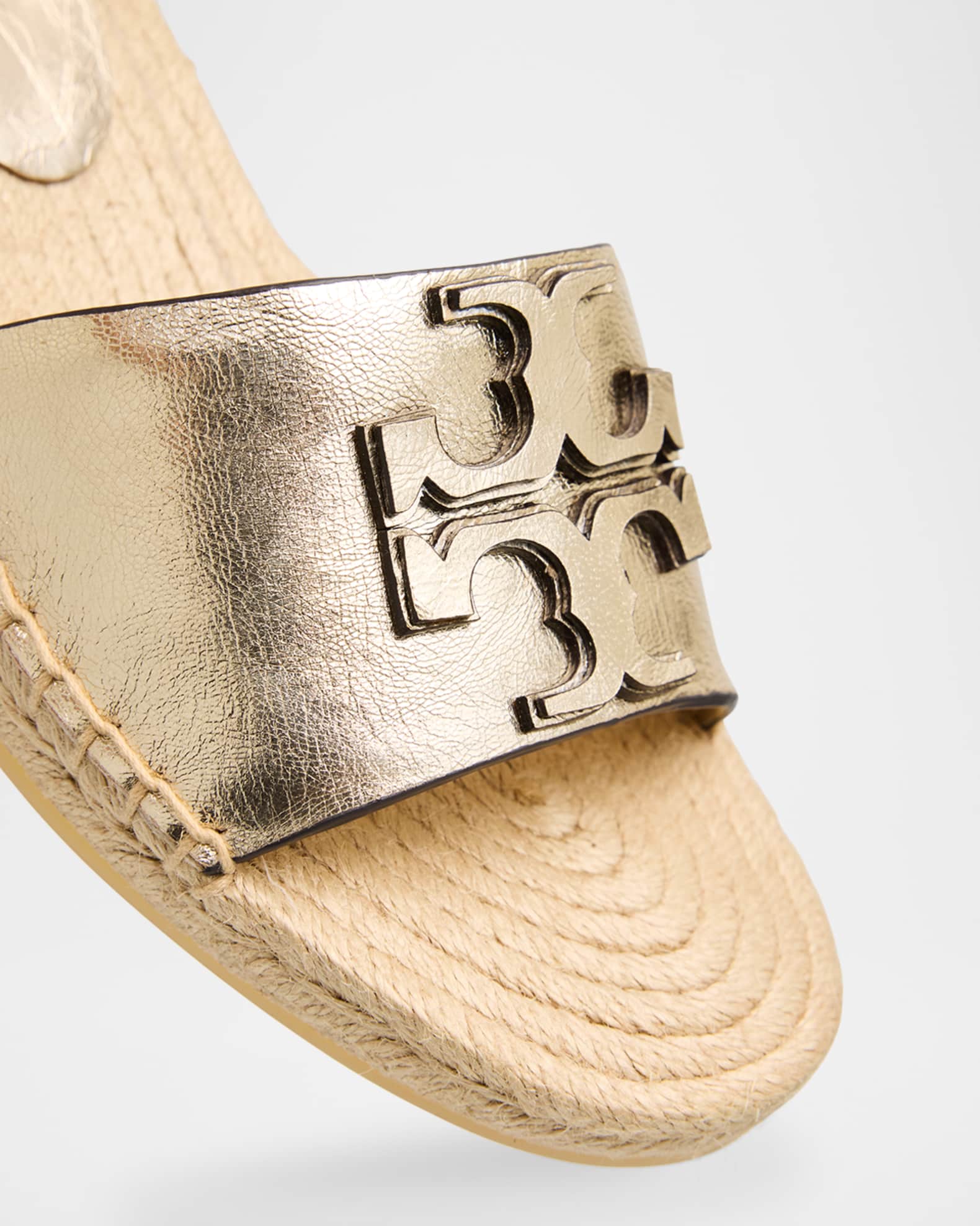 Tory Burch Ines Metallic Double T Wedge Espadrilles | Neiman Marcus
