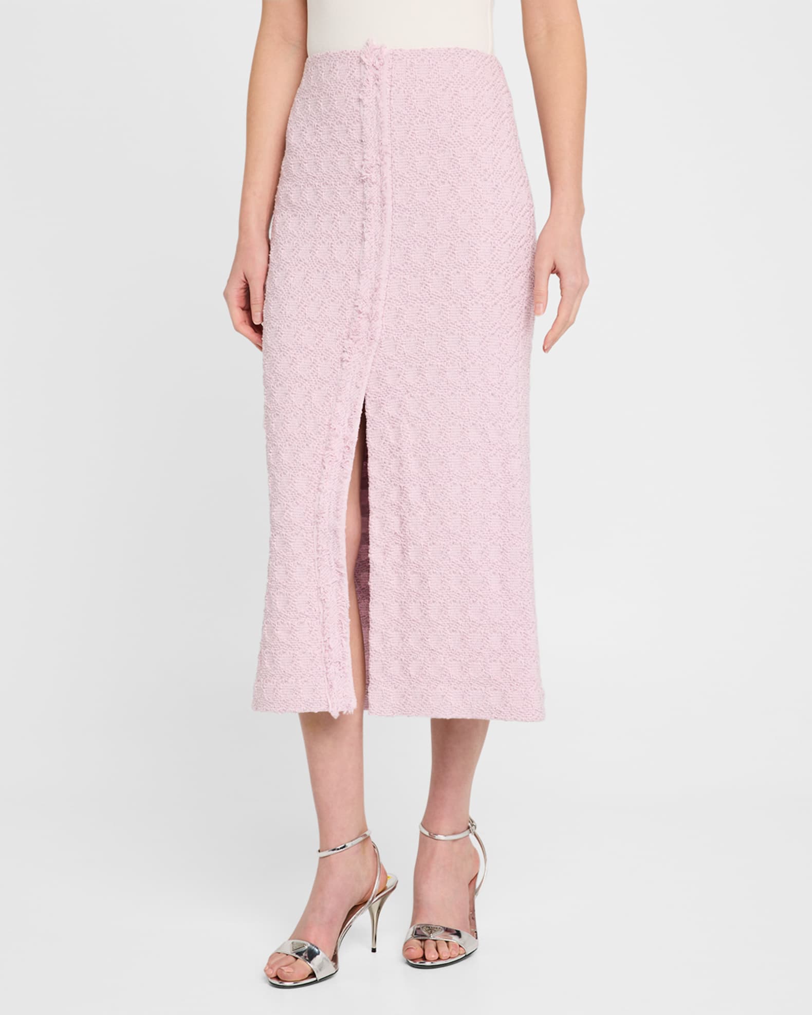 St. John Textured Honeycomb Stretch Slit Midi Skirt | Neiman Marcus