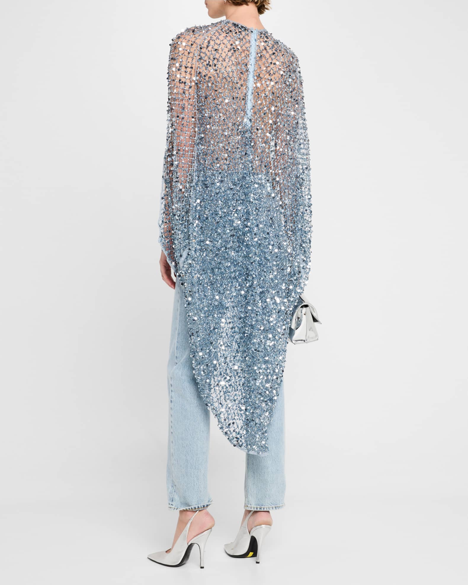 LAPOINTE Sequined Net Oversized Cape Top | Neiman Marcus