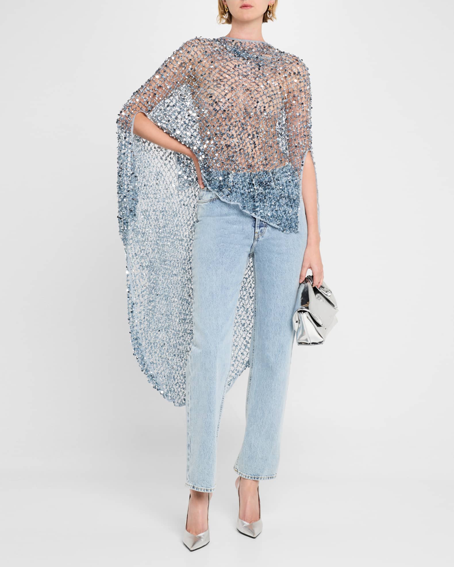 LAPOINTE Sequined Net Oversized Cape Top | Neiman Marcus