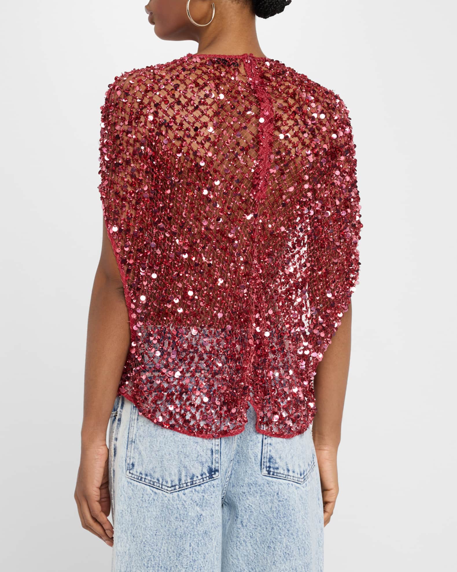LAPOINTE Sequin Net Mesh Cape Top | Neiman Marcus