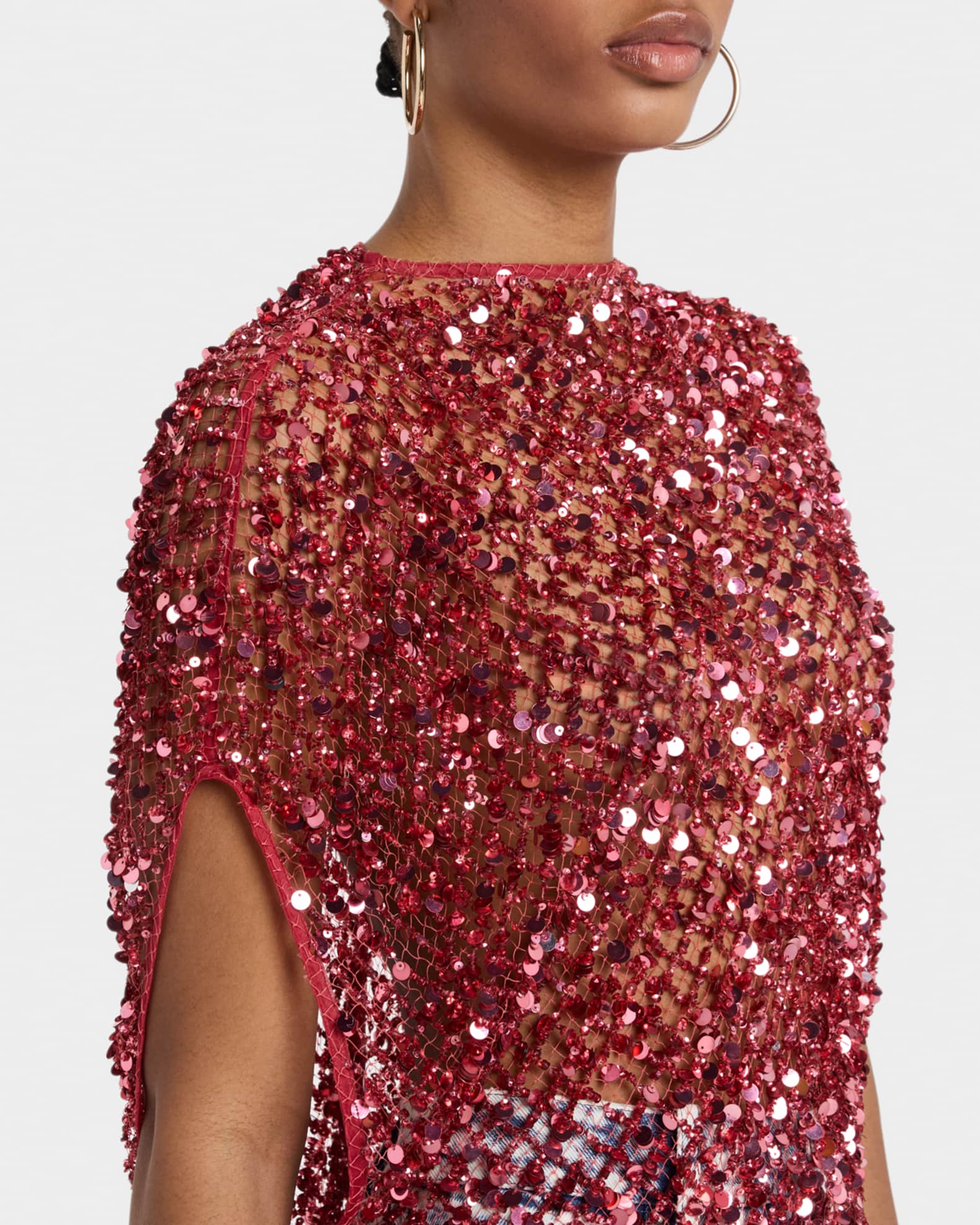 LAPOINTE Sequin Net Mesh Cape Top | Neiman Marcus