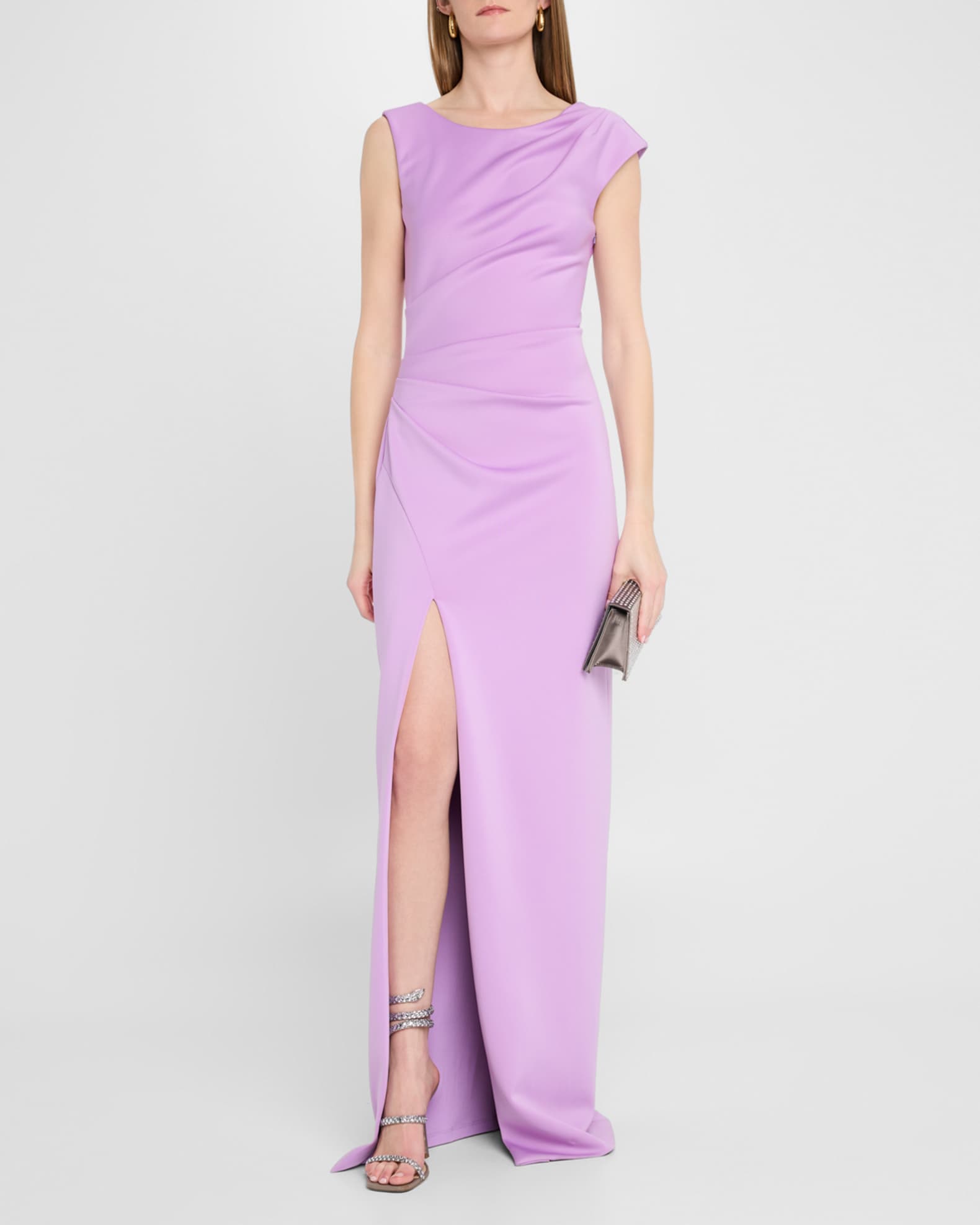 Black Halo Braden Pleated Side-Slit Column Gown | Neiman Marcus