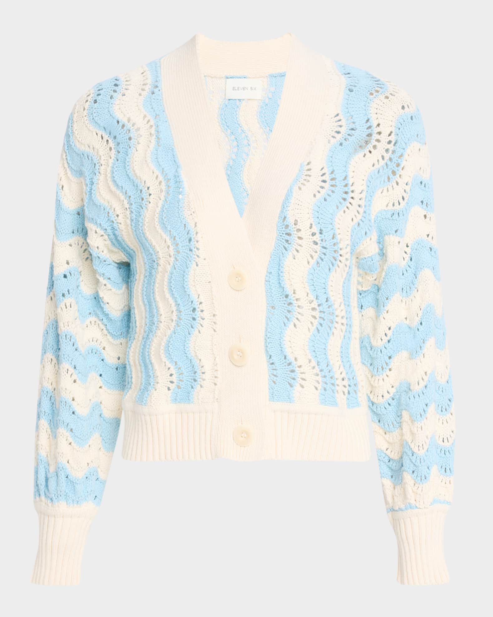 ELEVEN SIX Luna Wavy Striped Cotton Cardigan | Neiman Marcus