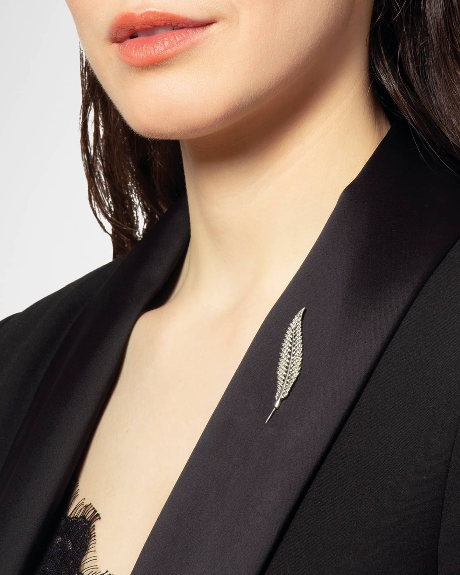 Tateossian Men's Palladium-Plated Fern Leaf Lapel Pin | Neiman Marcus