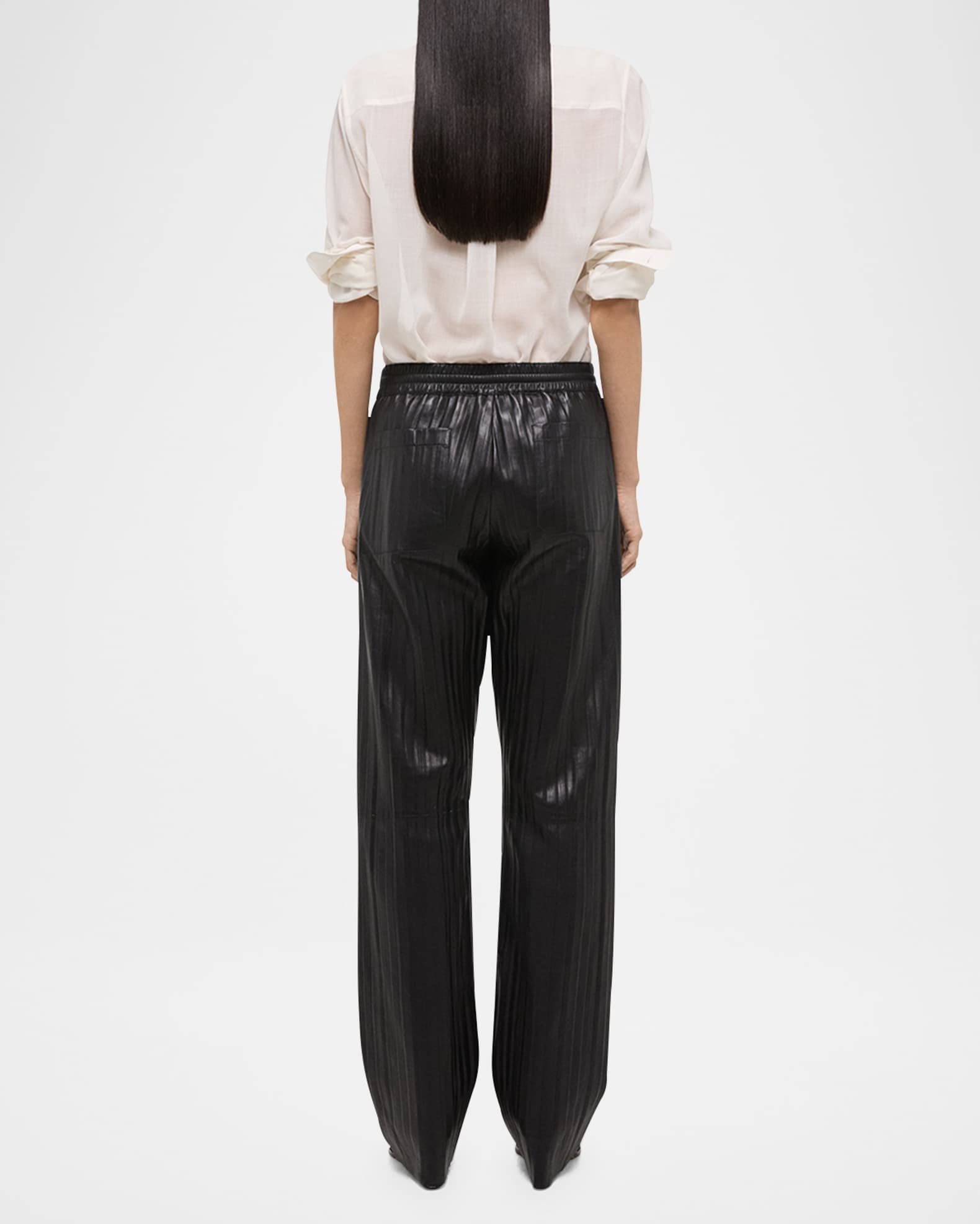 Helmut Lang Pull-On Pleated Leather Car Trousers | Neiman Marcus