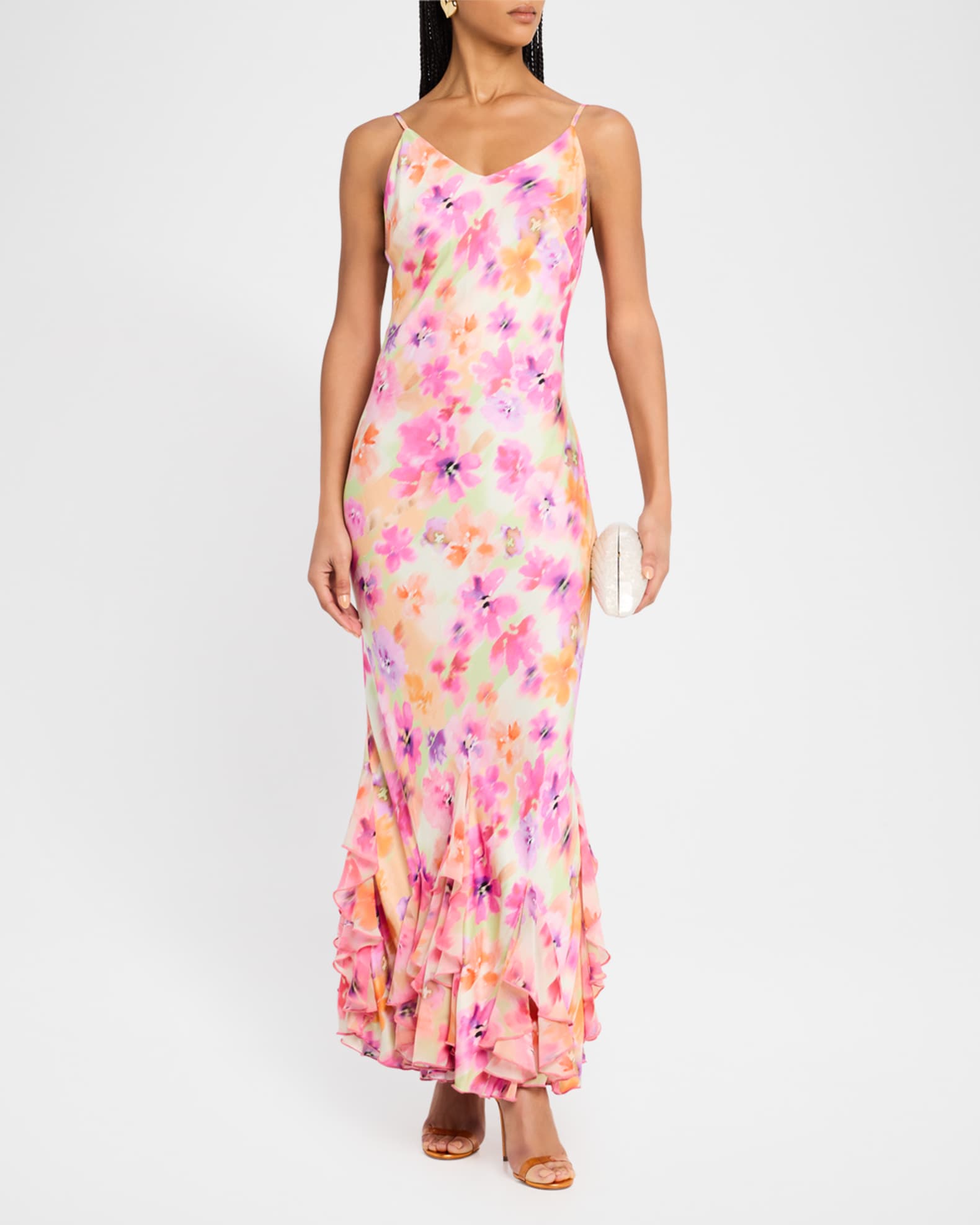 Le Superbe Frida Floral Ruffled Slip Dress | Neiman Marcus