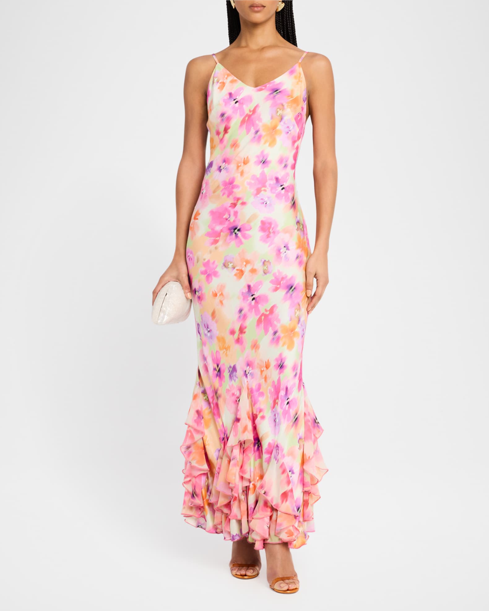 Le Superbe Frida Floral Ruffled Slip Dress | Neiman Marcus