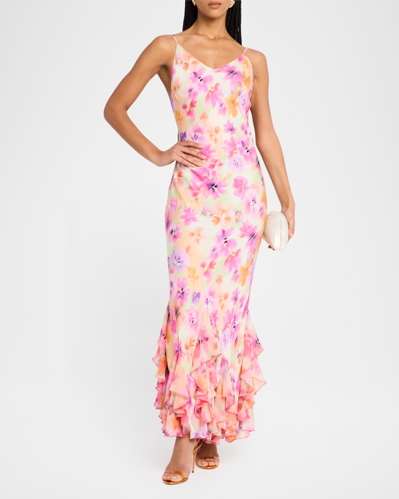 Le Superbe Frida Floral Ruffled Slip Dress | Neiman Marcus