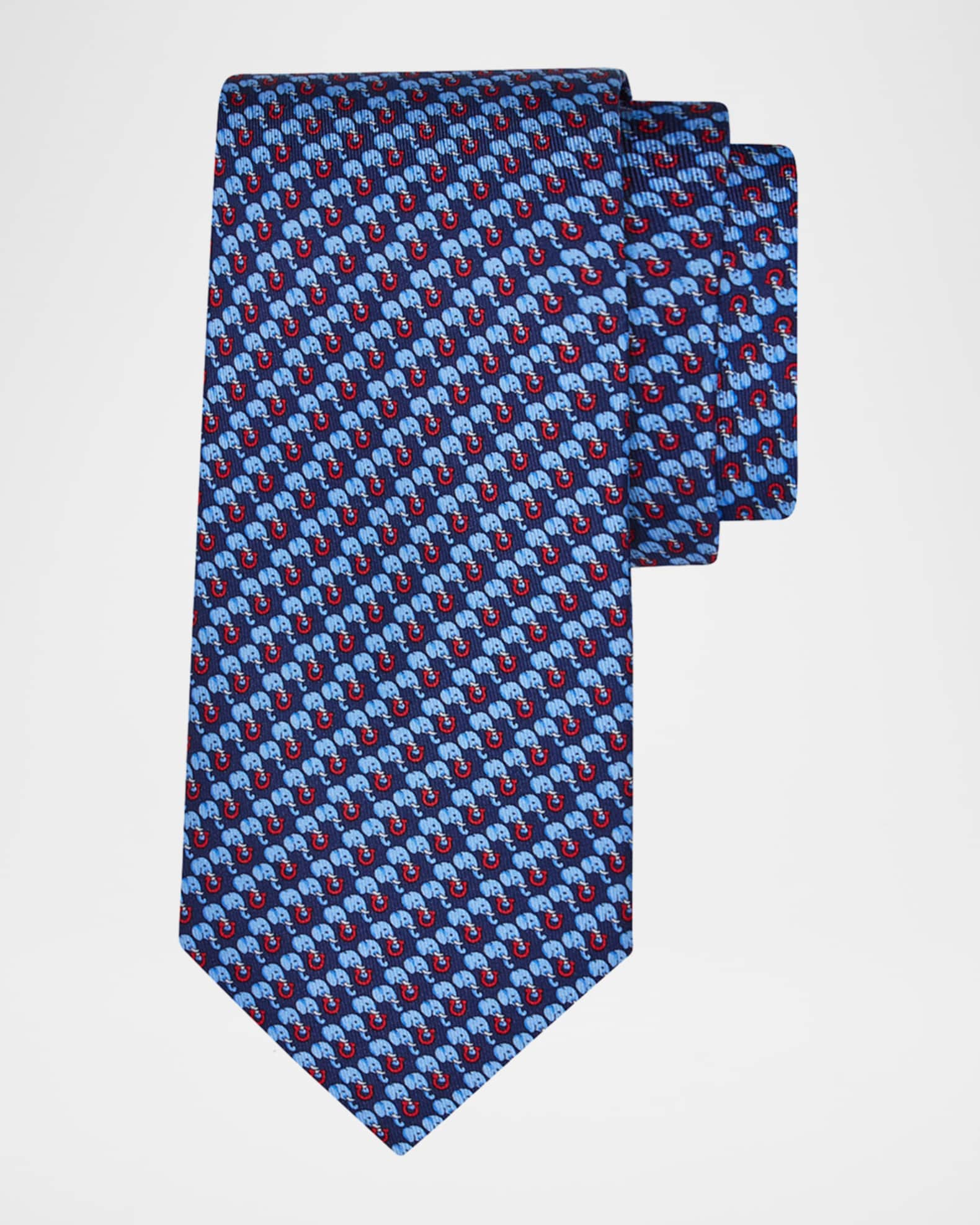 Ferragamo Men's Gancini Micro-Elephant Silk Tie | Neiman Marcus