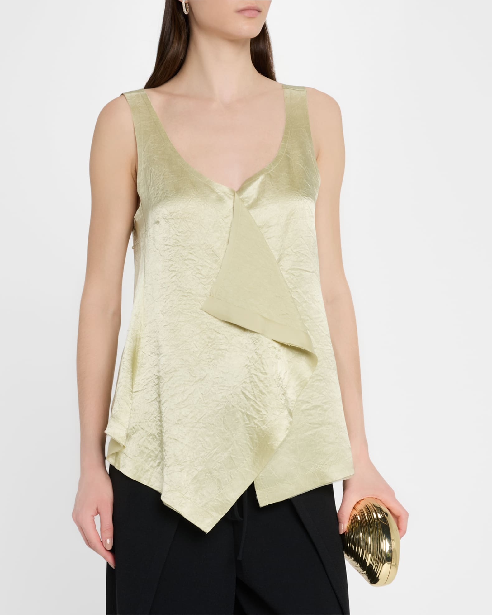 Jason Wu Collection Overlap Crinkle Satin Tank Top | Neiman Marcus