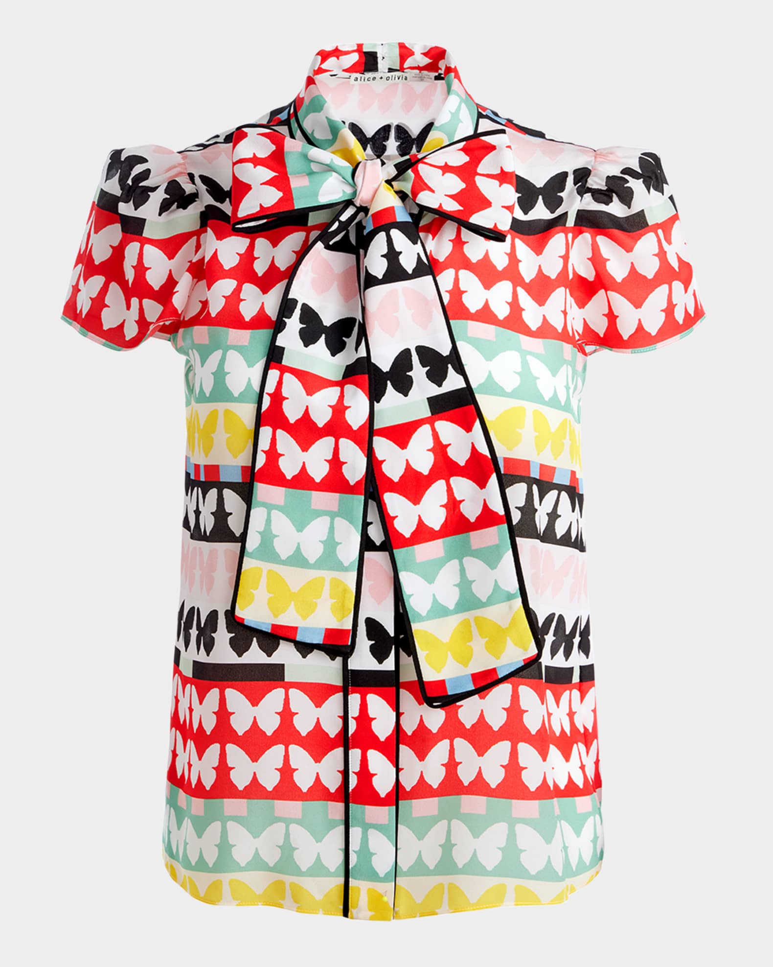 Alice + Olivia Jeannie Piped Bow Collar Top | Neiman Marcus