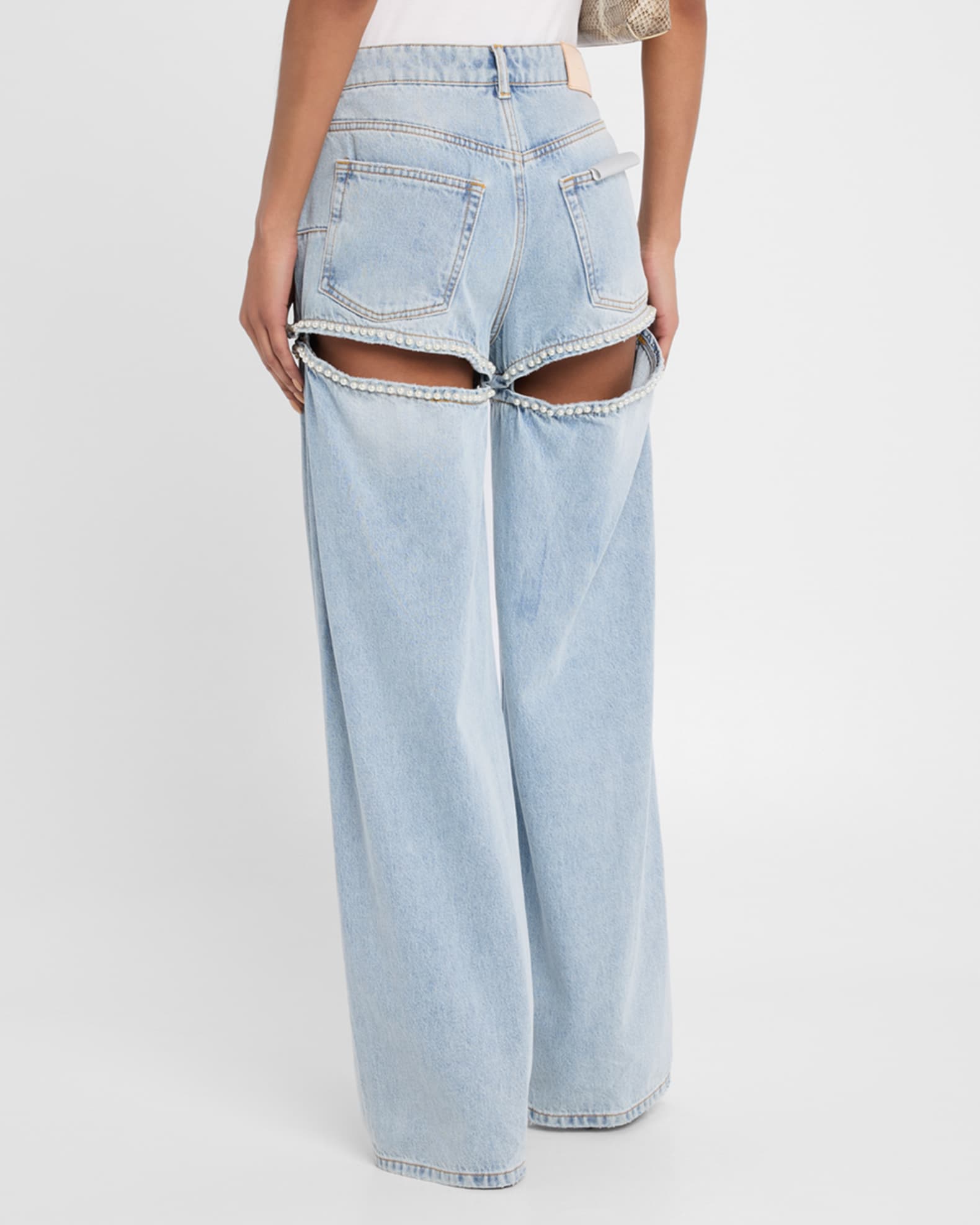 PURPLE Wide-Leg Cut-Out Pearl Jeans | Neiman Marcus