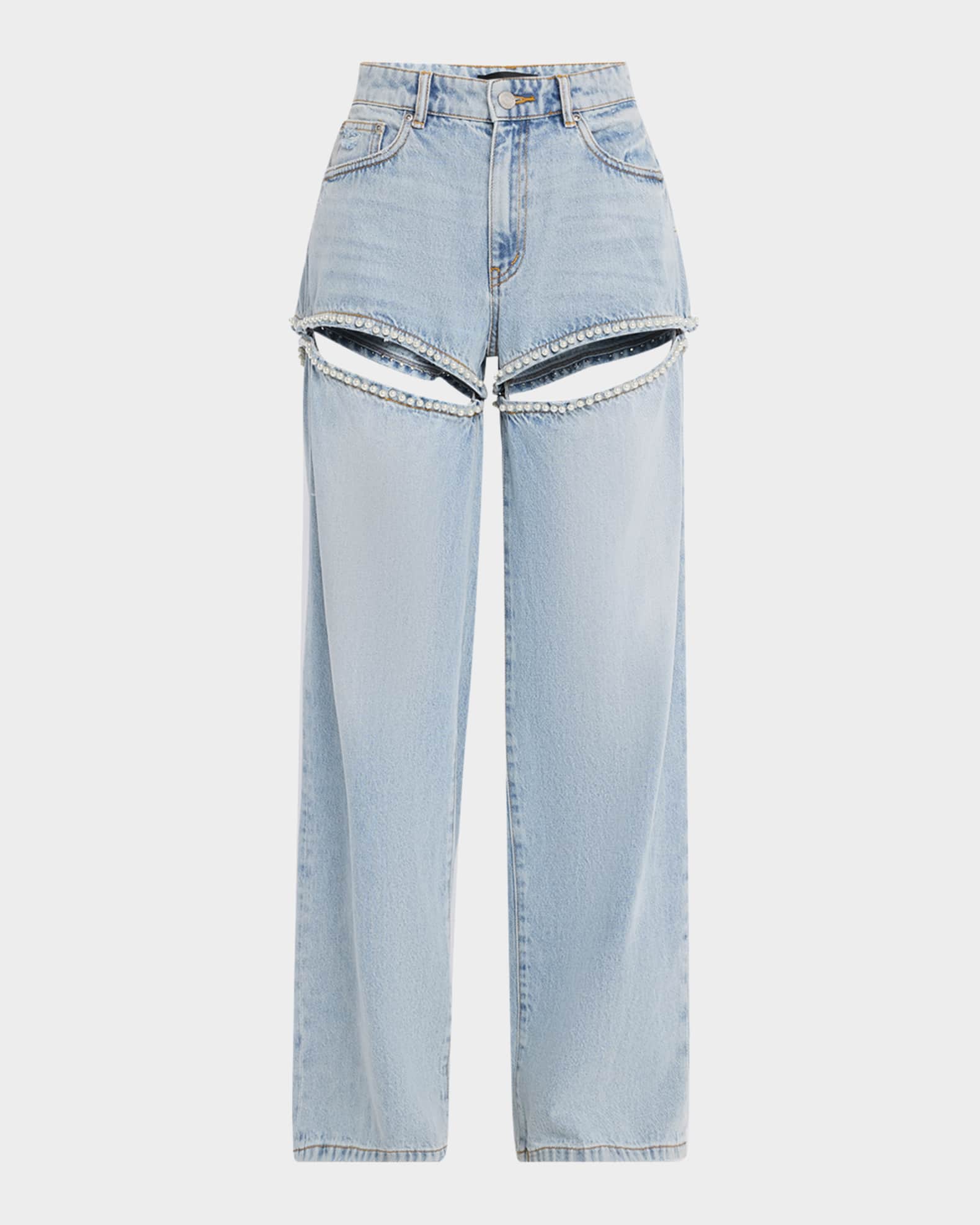 PURPLE Wide-Leg Cut-Out Pearl Jeans | Neiman Marcus