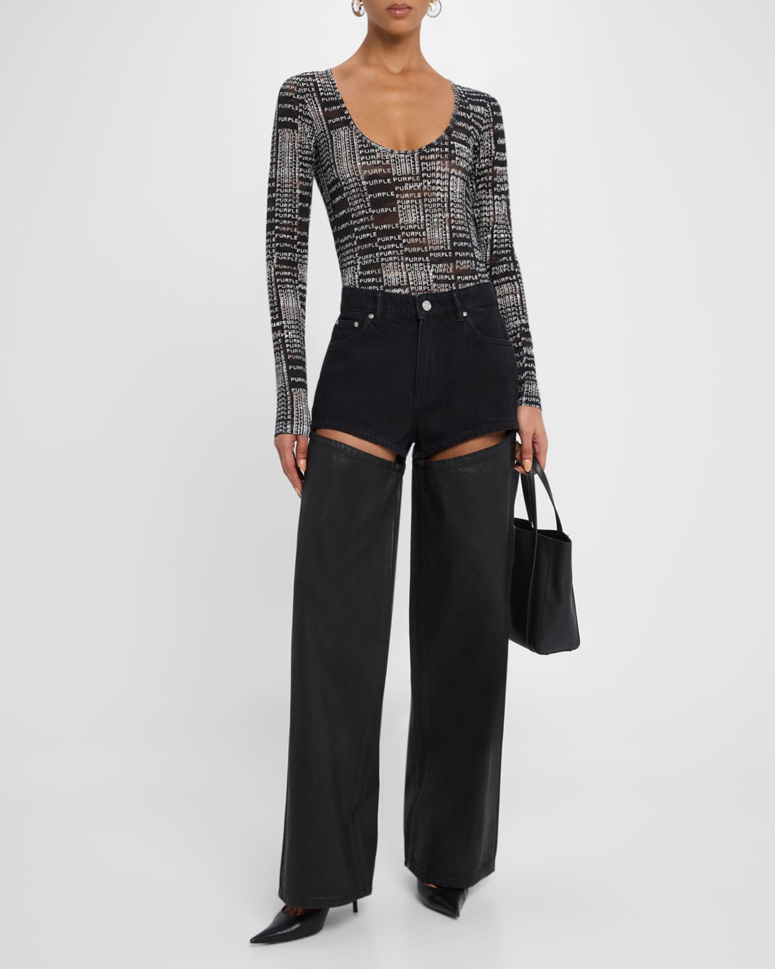 PURPLE Wide-Leg Cut-Out Coated Jeans | Neiman Marcus
