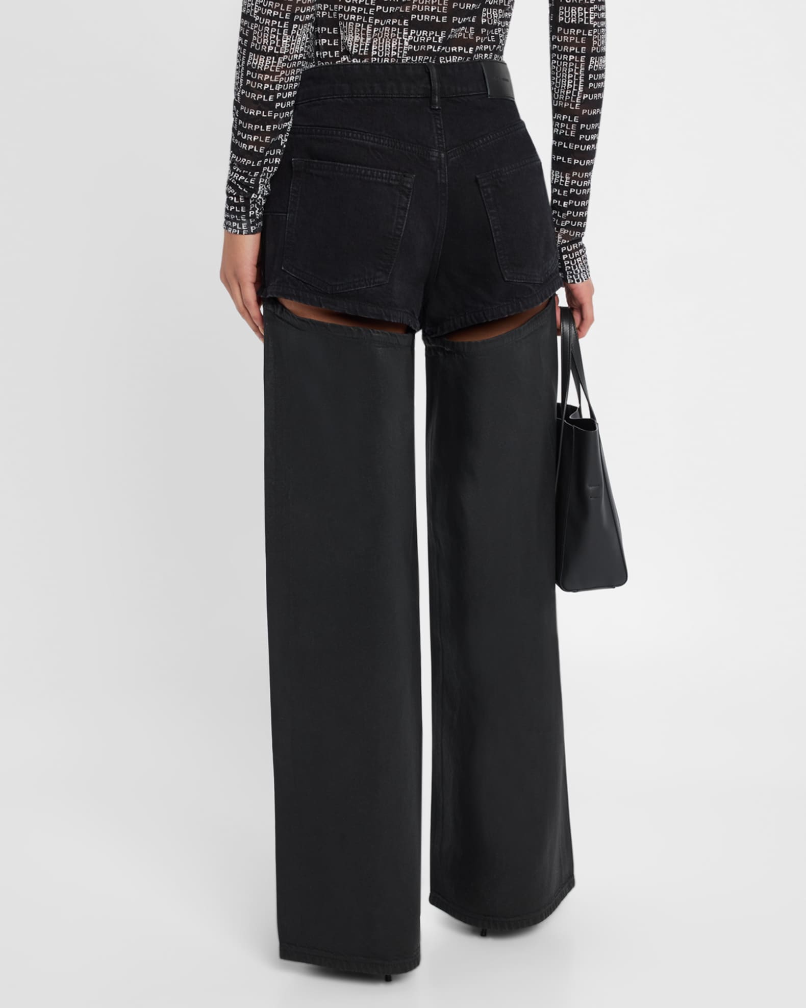 PURPLE Wide-Leg Cut-Out Coated Jeans | Neiman Marcus
