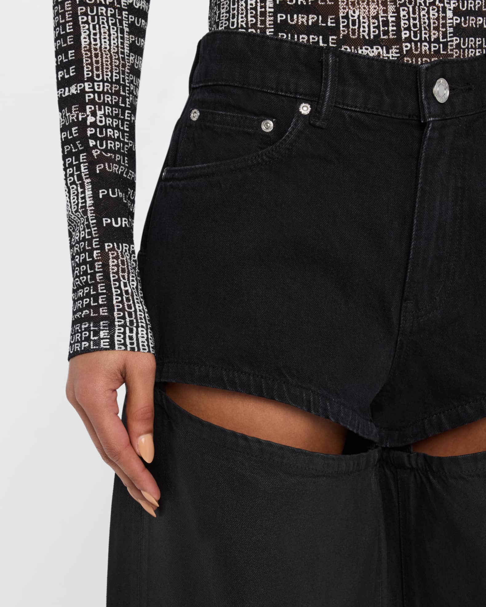 PURPLE Wide-Leg Cut-Out Coated Jeans | Neiman Marcus