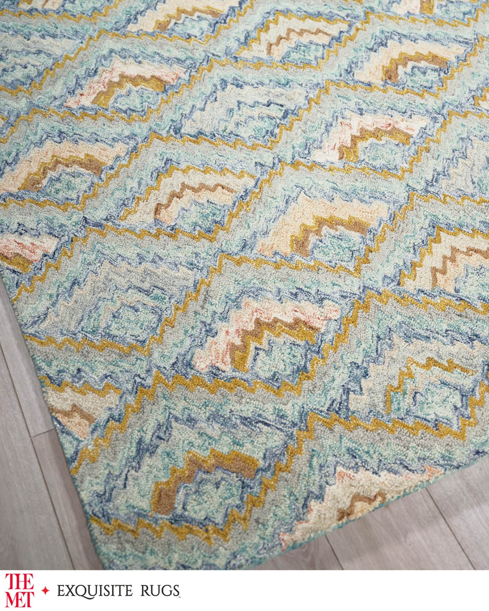 Bargello Hand-Tufted Light Blue Multi Rugs | Neiman Marcus