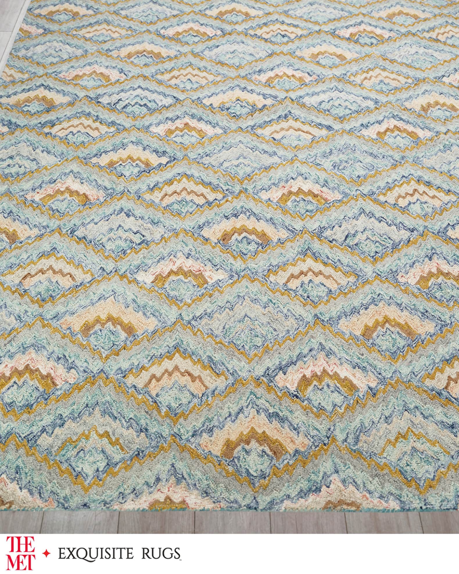 Bargello Hand-Tufted Light Blue Multi Rugs | Neiman Marcus