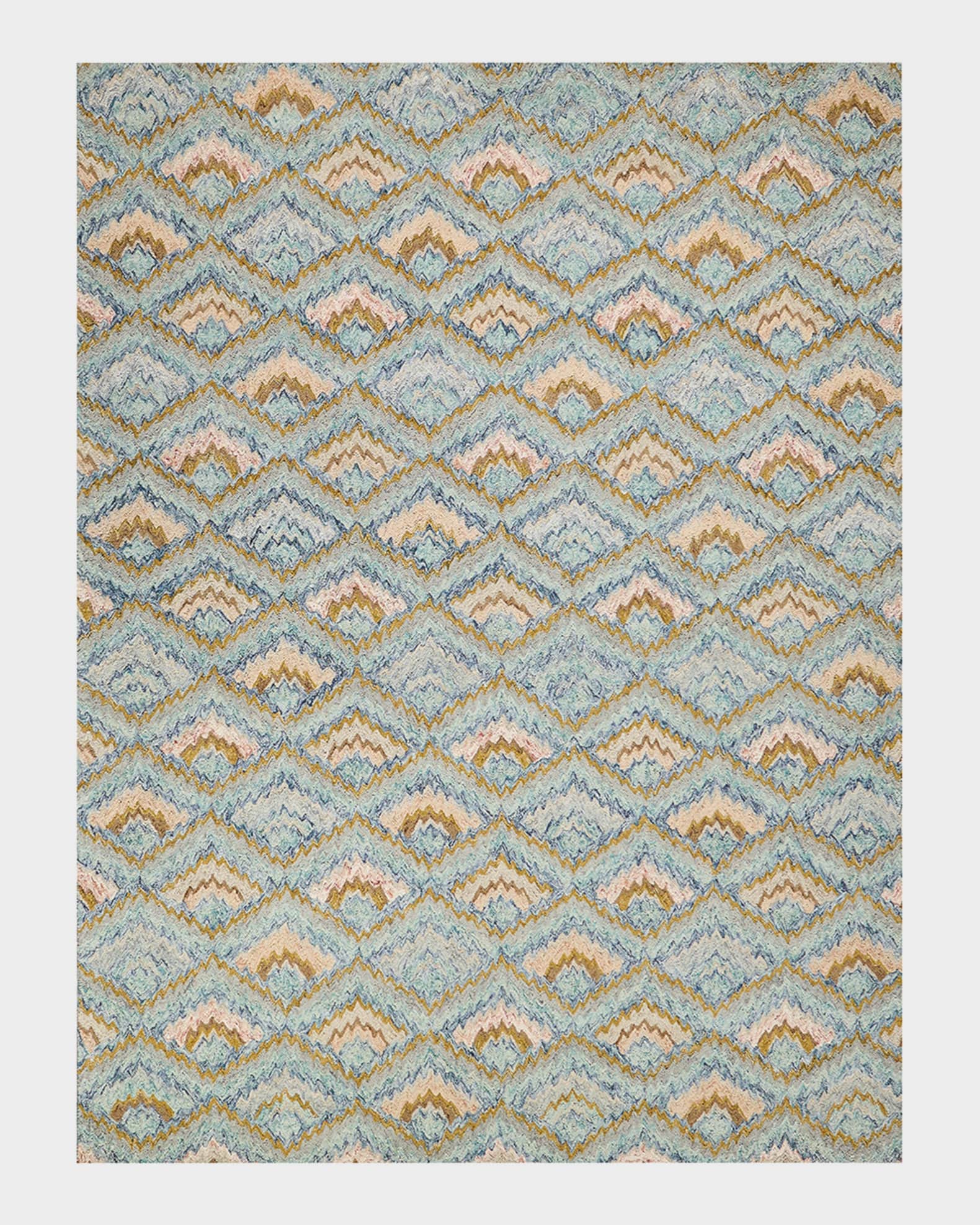Exquisite Rugs Bargello Light Blue/Multi New Zealand Wool hand-tufted ...