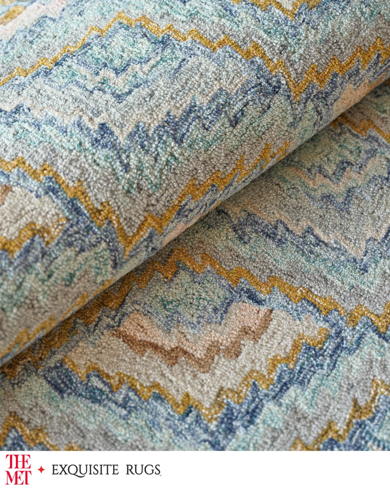 Exquisite Rugs x THE MET Bargello Hand-Tufted Light Blue Multi Rug, 8 ...