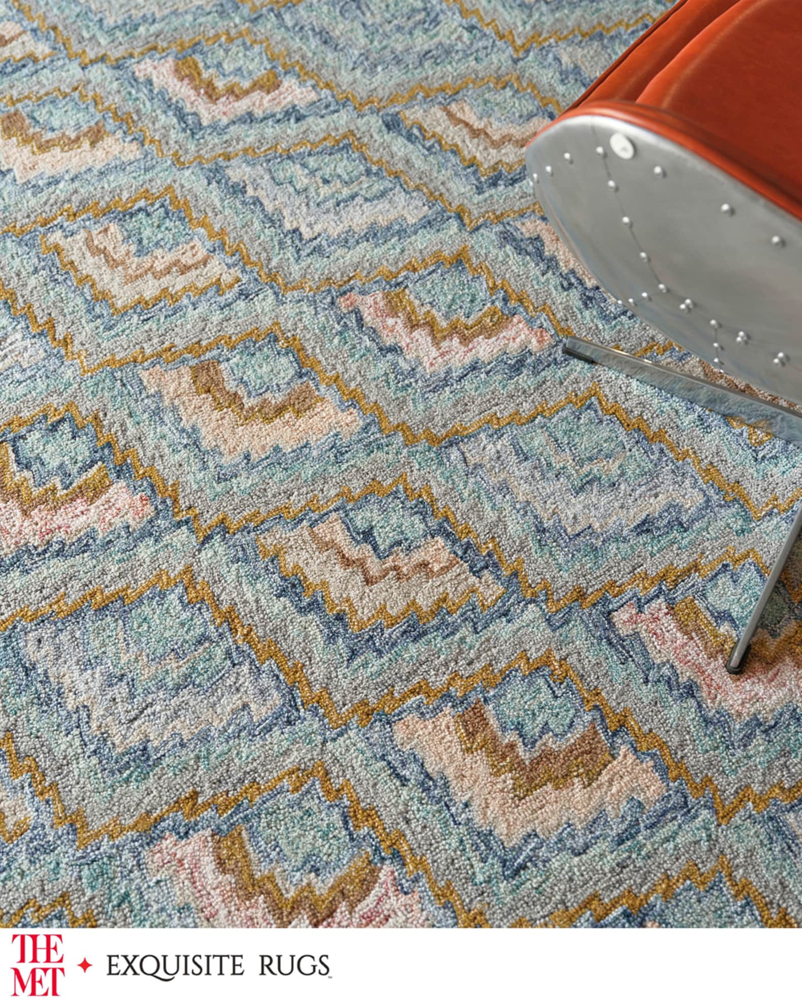 Exquisite Rugs x THE MET Bargello Hand-Tufted Light Blue Multi Rug, 8 ...