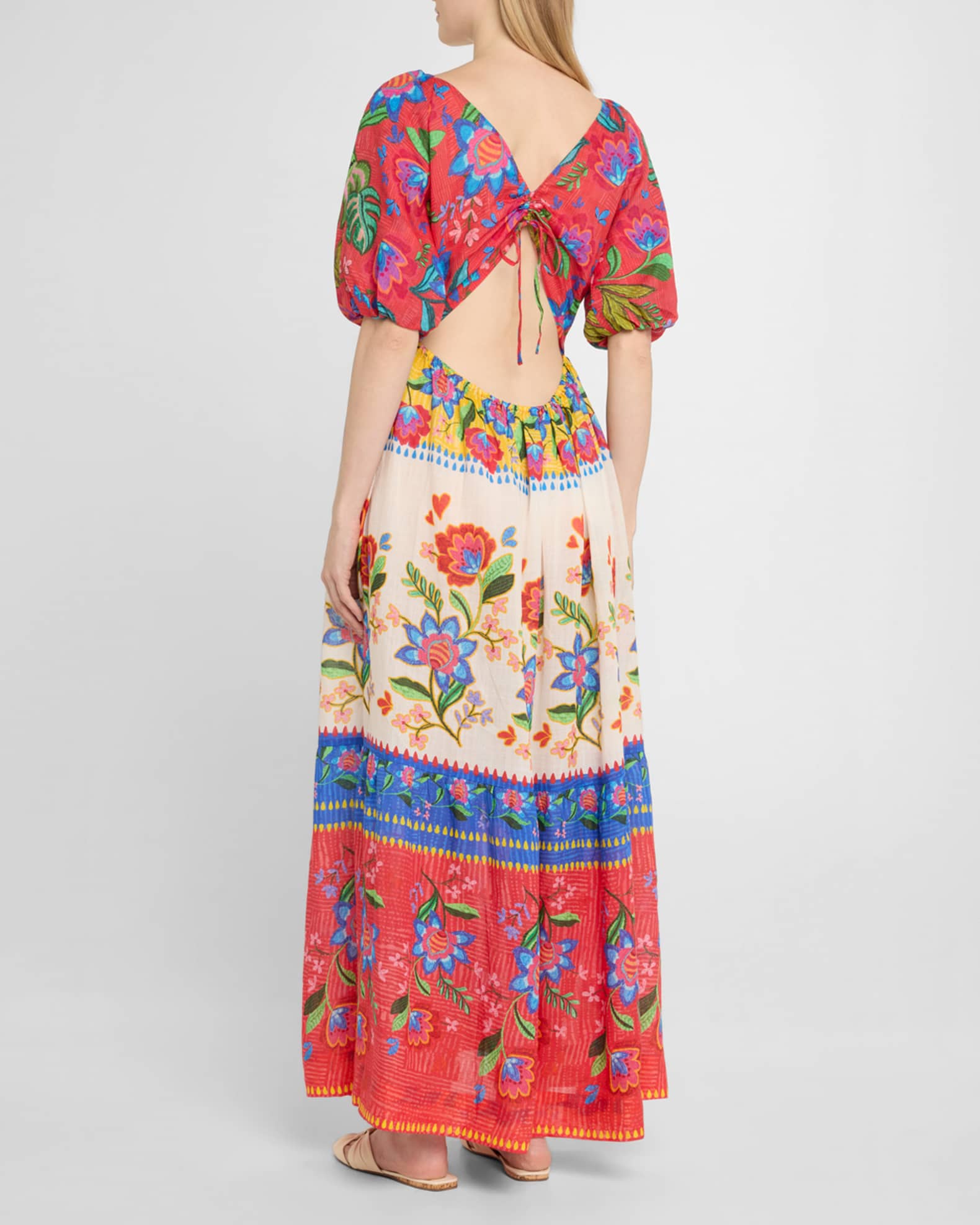 Johnny Was Floral Puff-Sleeve Maxi Dress | Neiman Marcus
