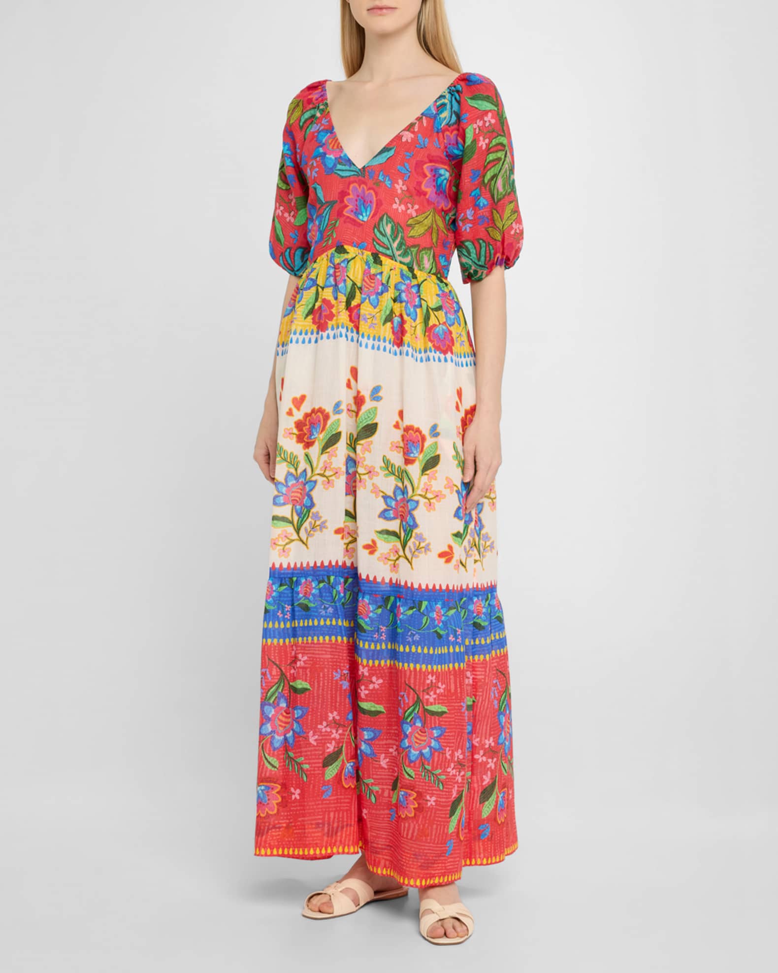 Johnny Was Floral Puff-Sleeve Maxi Dress | Neiman Marcus