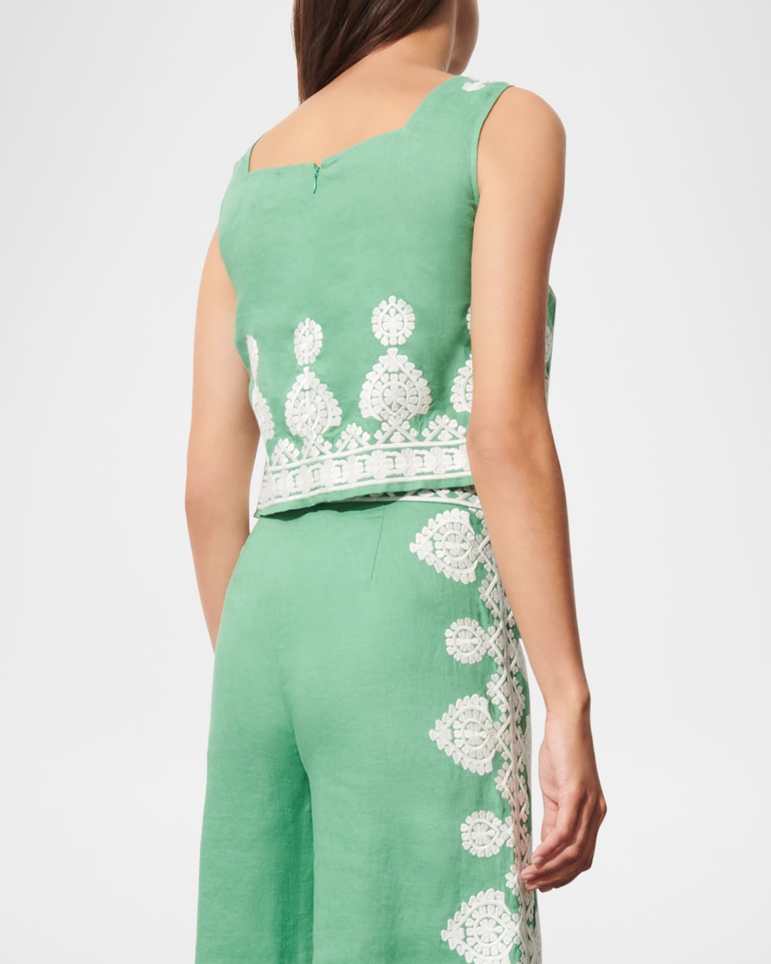 Figue Isabelle Embroidered Linen Crop Top | Neiman Marcus