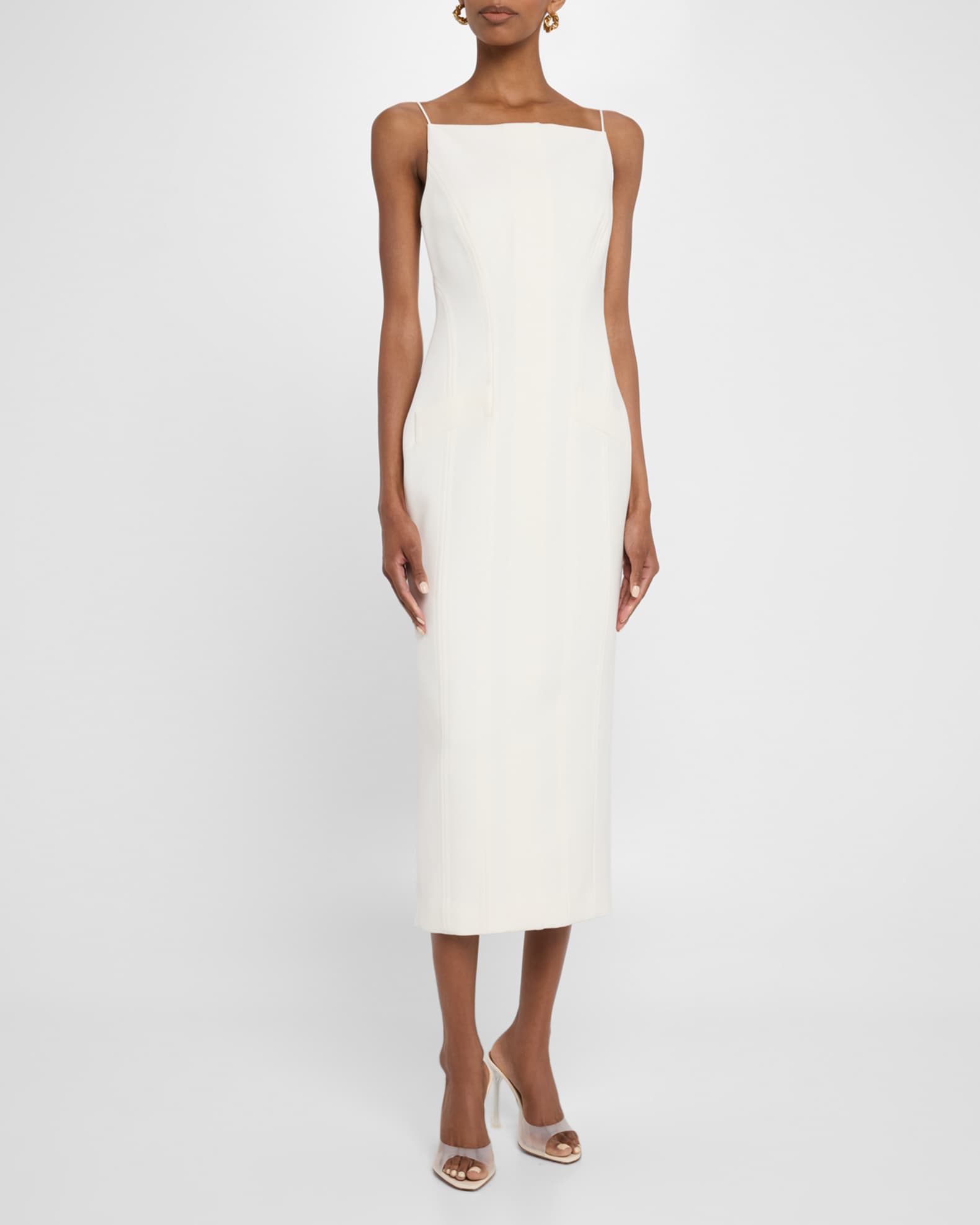 Roland Mouret High-Neck Crepe Tailored Midi Dress | Neiman Marcus