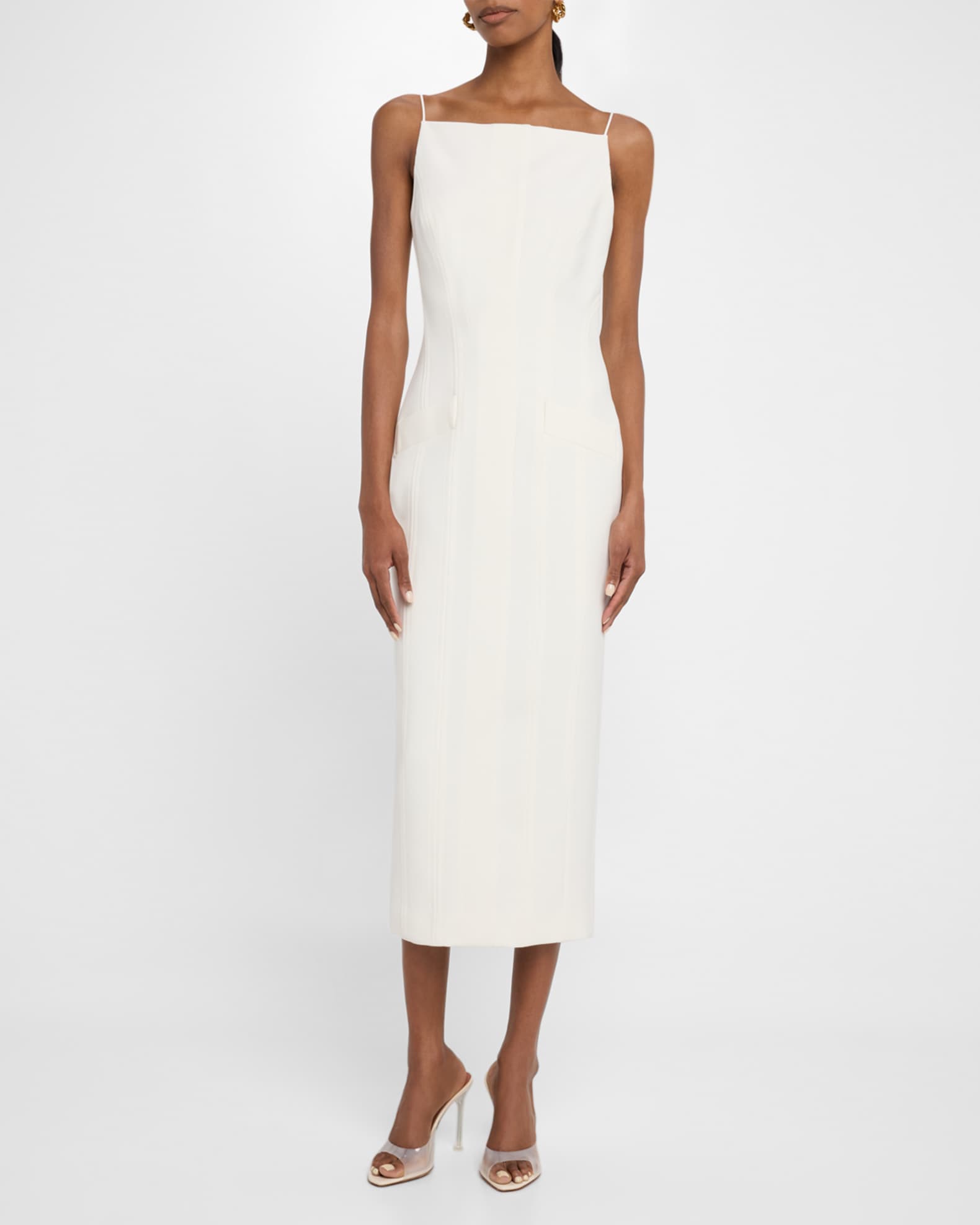 Roland Mouret High-Neck Crepe Tailored Midi Dress | Neiman Marcus