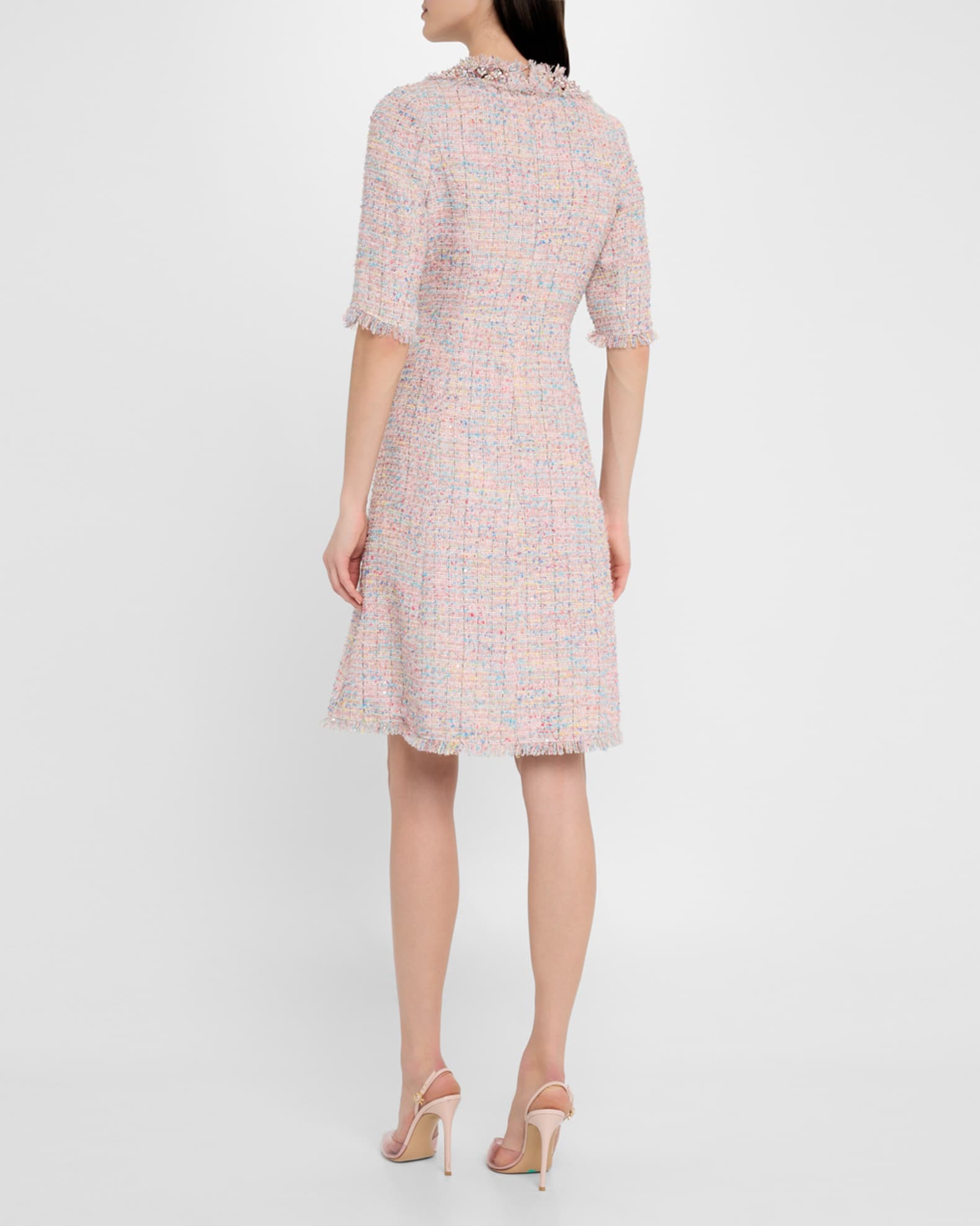 Rickie Freeman for Teri Jon Bead & Fringe-Trim Tweed Dress | Neiman Marcus