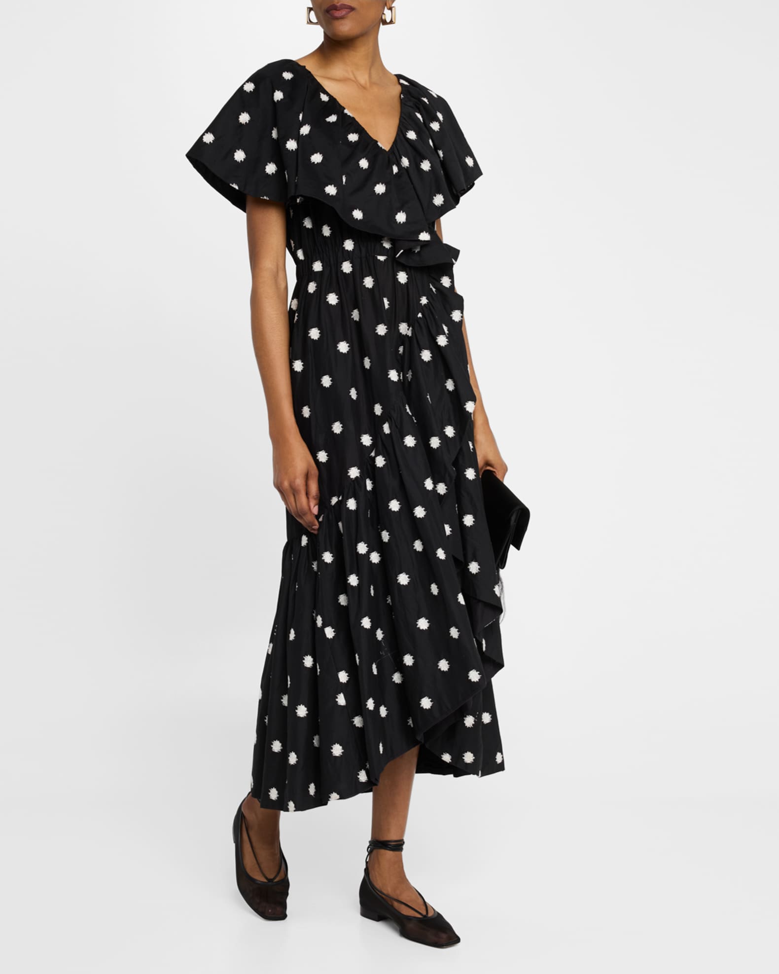 Merlette Loris Embroidered Ruffle Midi Dress | Neiman Marcus