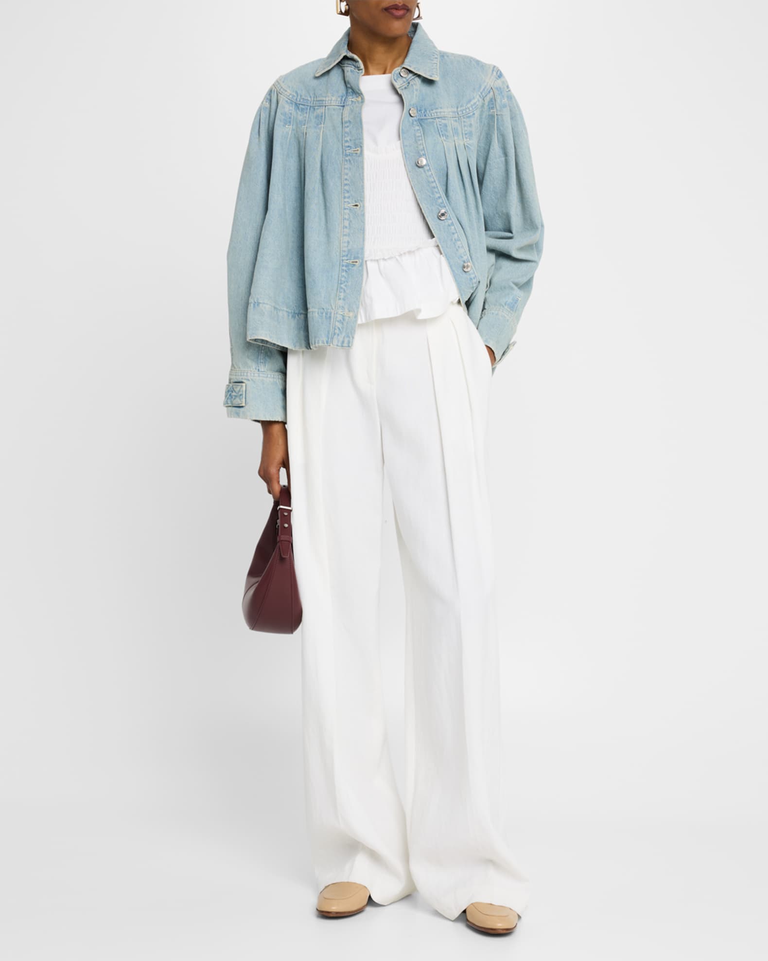 Merlette Easton Pleated Cotton Denim Jacket | Neiman Marcus