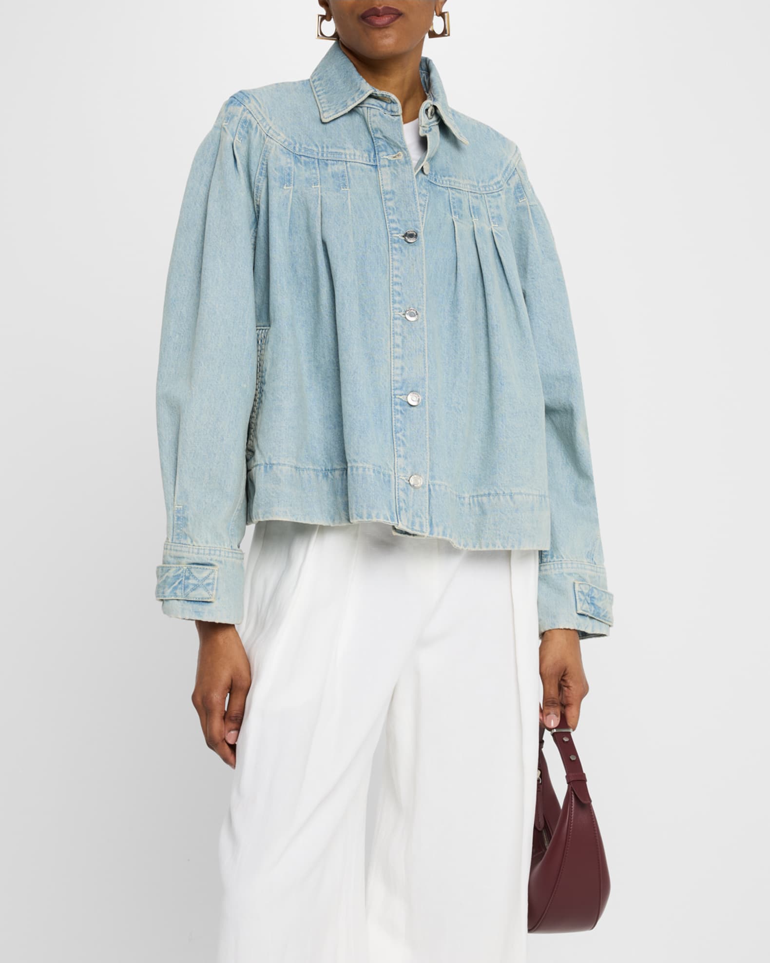 Merlette Easton Pleated Cotton Denim Jacket | Neiman Marcus