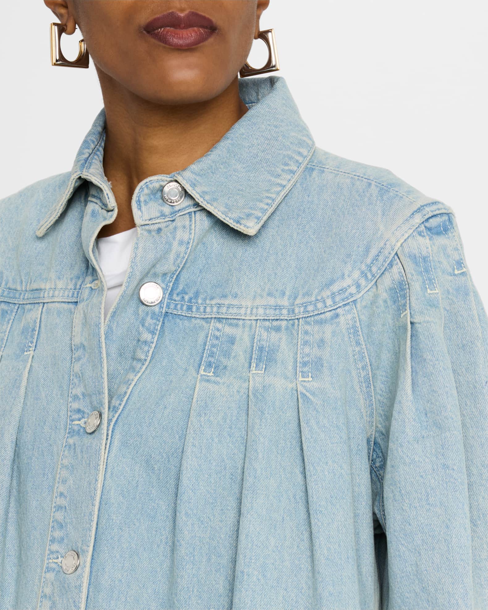 Merlette Easton Pleated Cotton Denim Jacket | Neiman Marcus