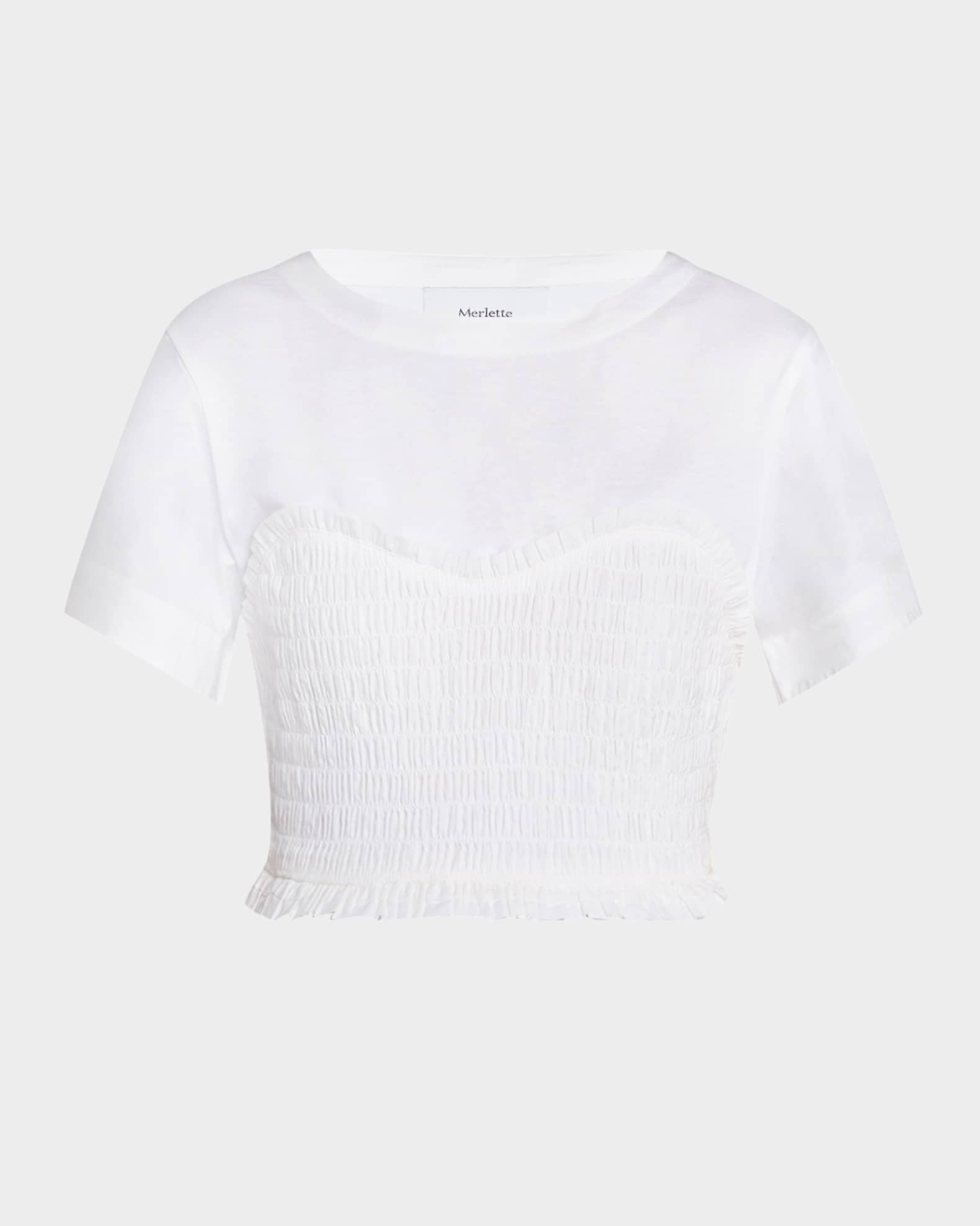 Merlette Shel Smocked Ruffle Cotton Top | Neiman Marcus