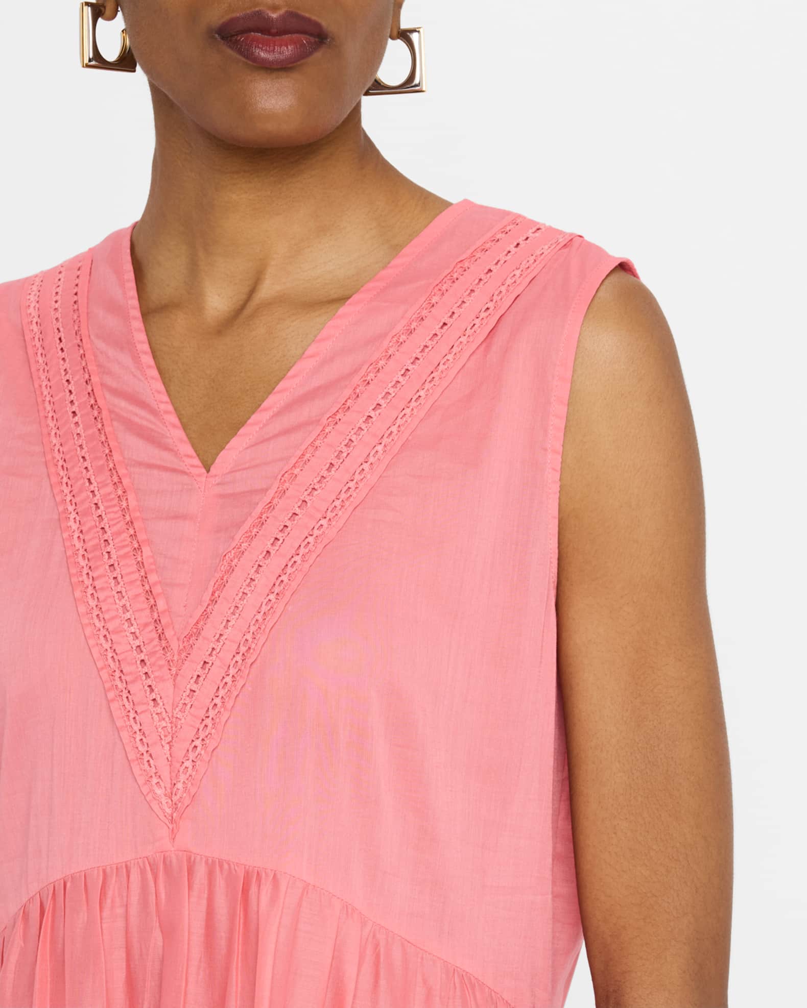 Merlette Marisa Tiered Lace-Trim Cotton Midi Dress | Neiman Marcus