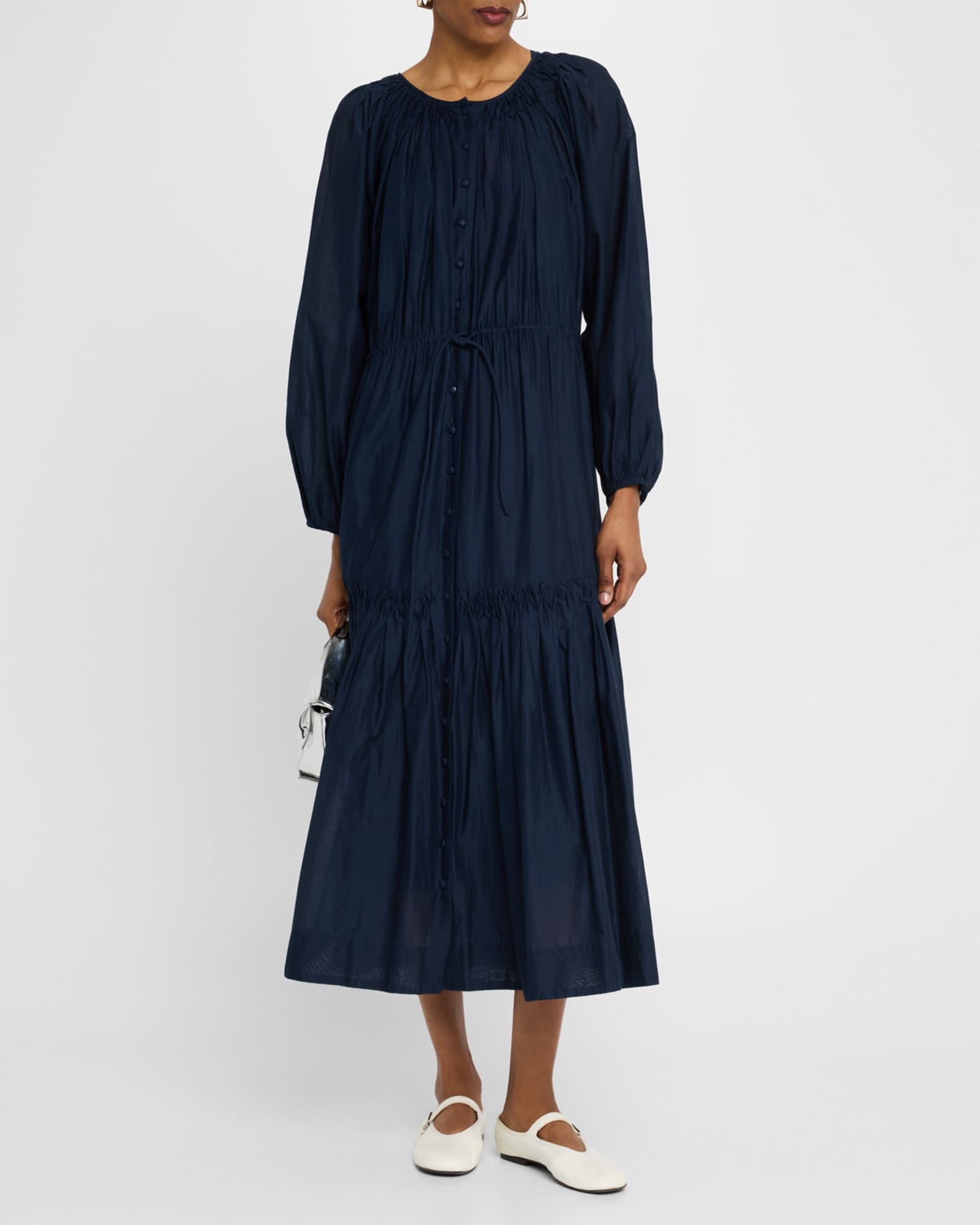 Merlette Allegra Tiered Smocked Cotton Midi Dress | Neiman Marcus