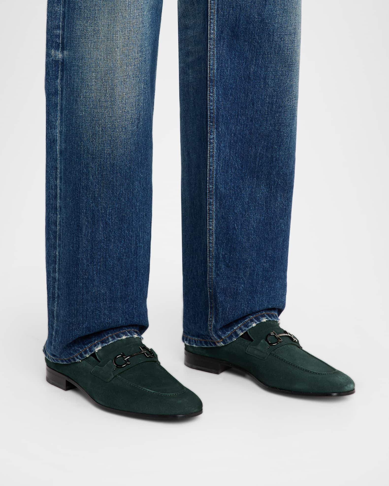 Ferragamo Men's Balty 2 Suede Gancini-Bit Loafers | Neiman Marcus