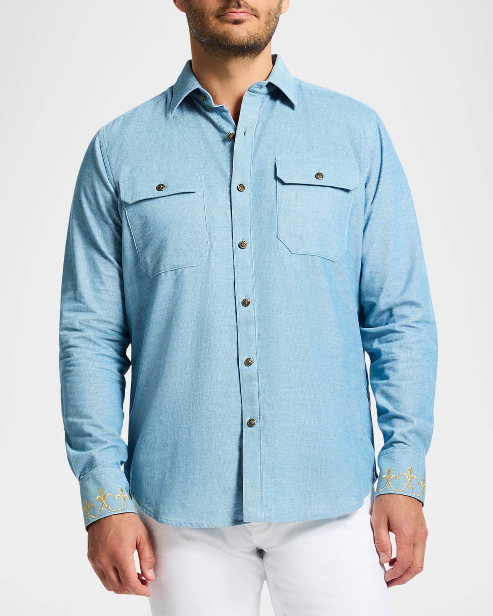 Robert Graham Men's Embroidered Corduroy Shirt Jacket | Neiman Marcus