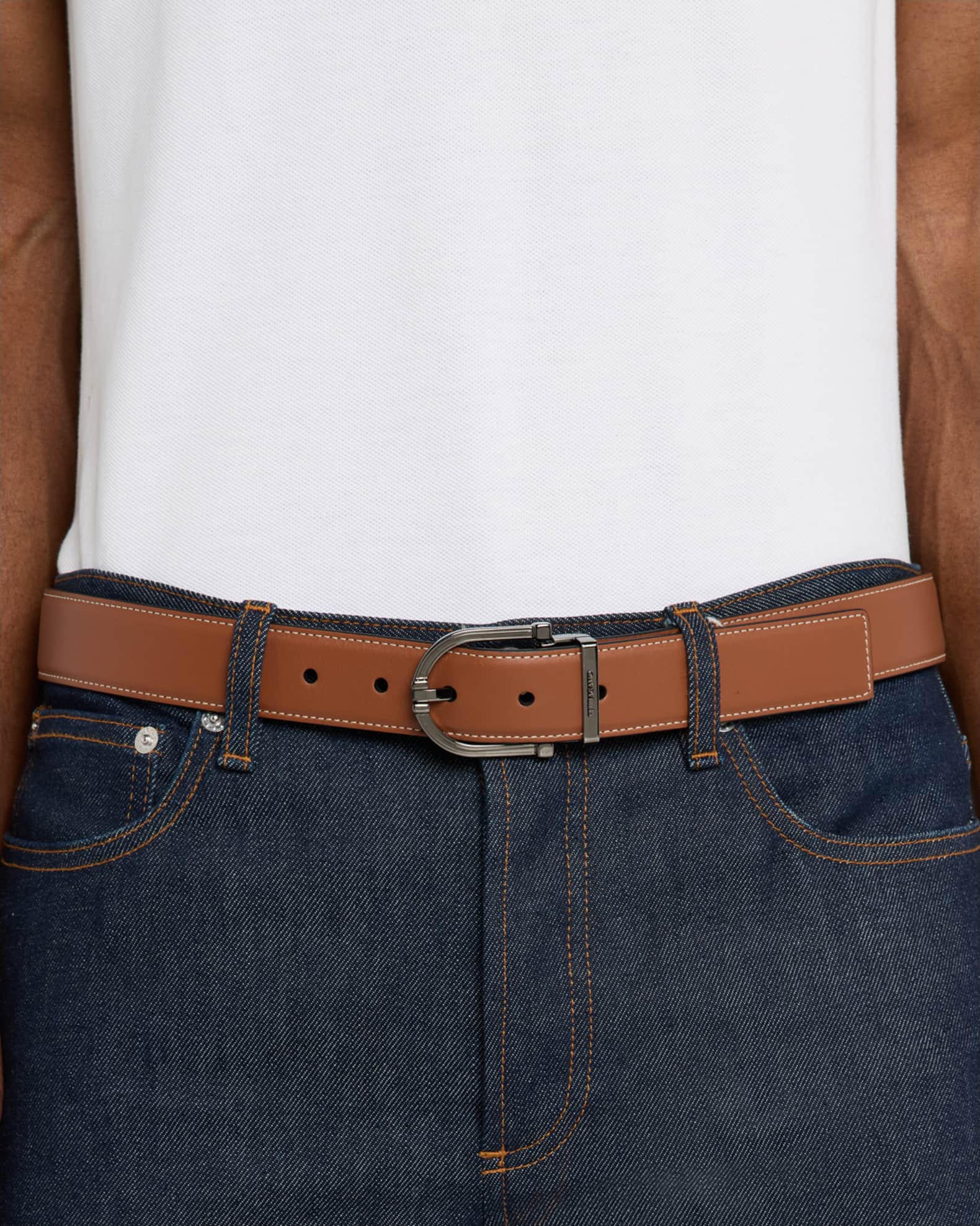 Ferragamo Men's Horseshoe-Buckle Double Adjustable Leather Belt ...