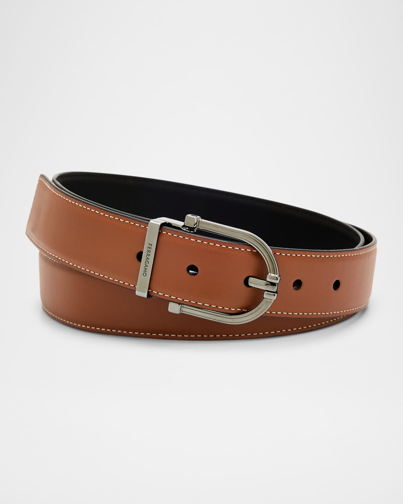 Ferragamo Men's Horseshoe-Buckle Double Adjustable Leather Belt ...